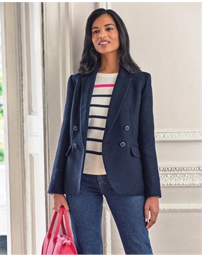 Navy | Textured Cotton Blazer | Pure Collection