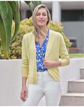 Lemon | Cashmere V Neck Cardigan | Pure Collection