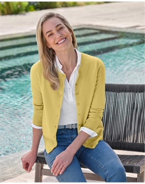 Chartreuse | Cashmere Crew Neck Cardigan | Pure Collection