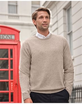 Oatmeal | Mens Cashmere Crew Sweater | Pure Collection