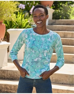 Multi | Cotton Linen Printed Sweater | Pure Collection
