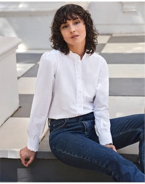 White | Lace Trim Cotton Shirt | Pure Collection