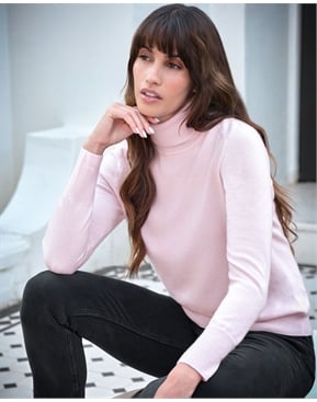 Shell Pink | Womens Cashmere Polo Neck Sweater | Pure Collection