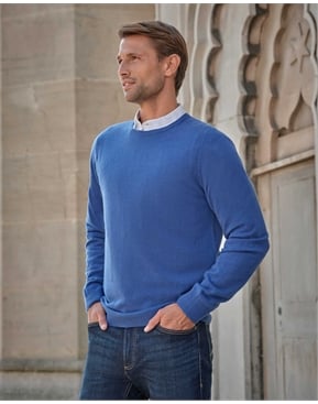 Petrol Blue | Mens Cashmere Crew Sweater | Pure Collection