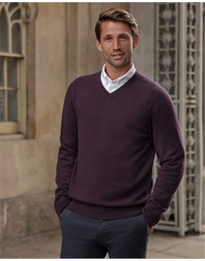 Deep Mulberry | Mens Cashmere V Sweater | Pure Collection