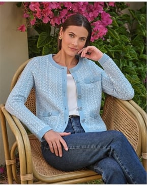 Blue White | Cotton Tweedy Cardigan | Pure Collection