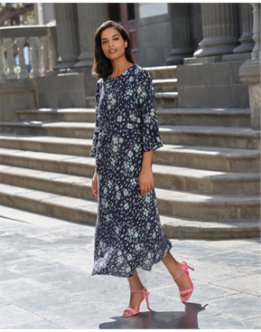 Animal Floral | Fluted Sleeve Midi Dress | Pure Collection