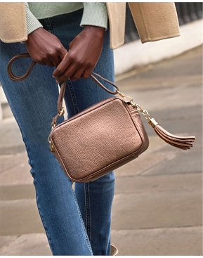 Bronze | Soft Leather Bag With Tassel | Pure Collection
