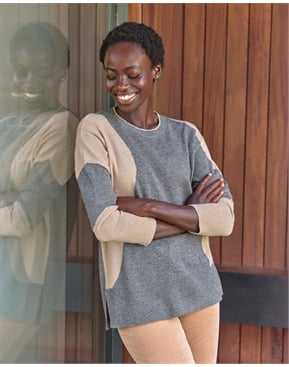 Charcoal/Neutral | Cashmere Blend Bi-Color Patch Intarsia Sweater ...