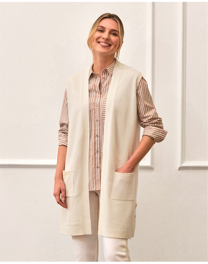 Soft White | Wool Cashmere Long Sleeveless Cardigan | Pure Collection