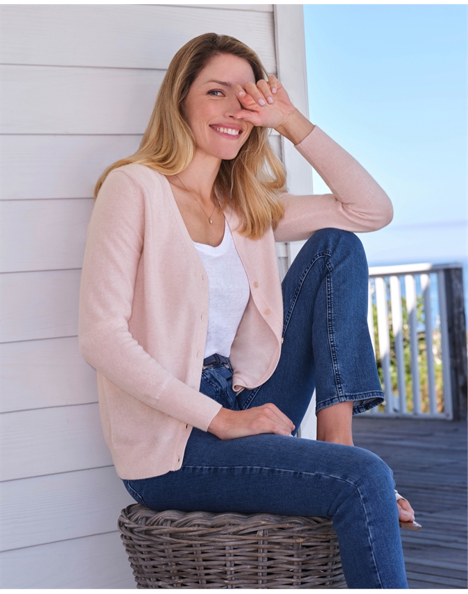 Soft Oyster | Cashmere V Neck Cardigan | Pure Collection