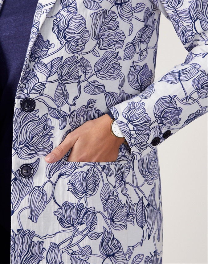 Blue Floral Floral Jacquard Coat Pure Collection