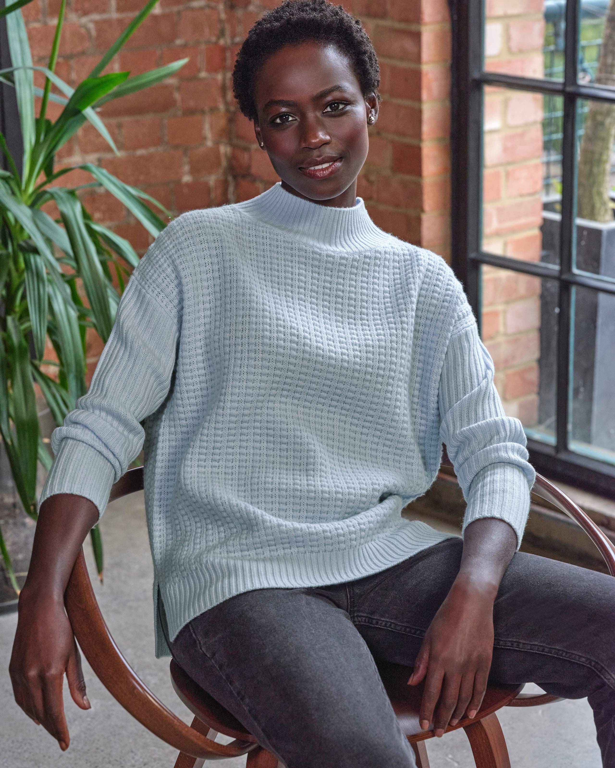 Sky Blue | Wool Cashmere Ripple Knit Sweater | Pure Collection