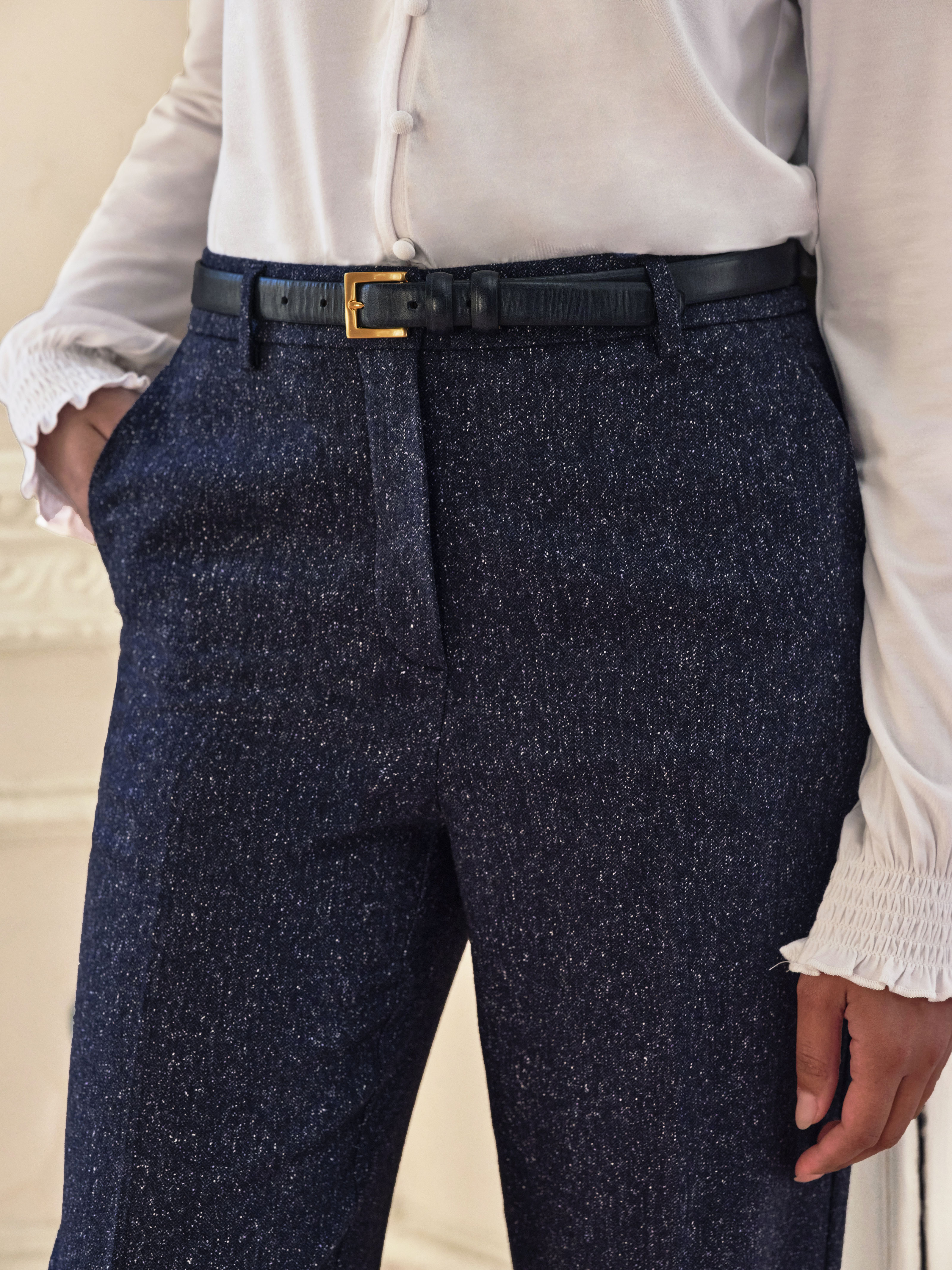 Blue Fleck | Wool Blend High Waist Trouser | Pure Collection