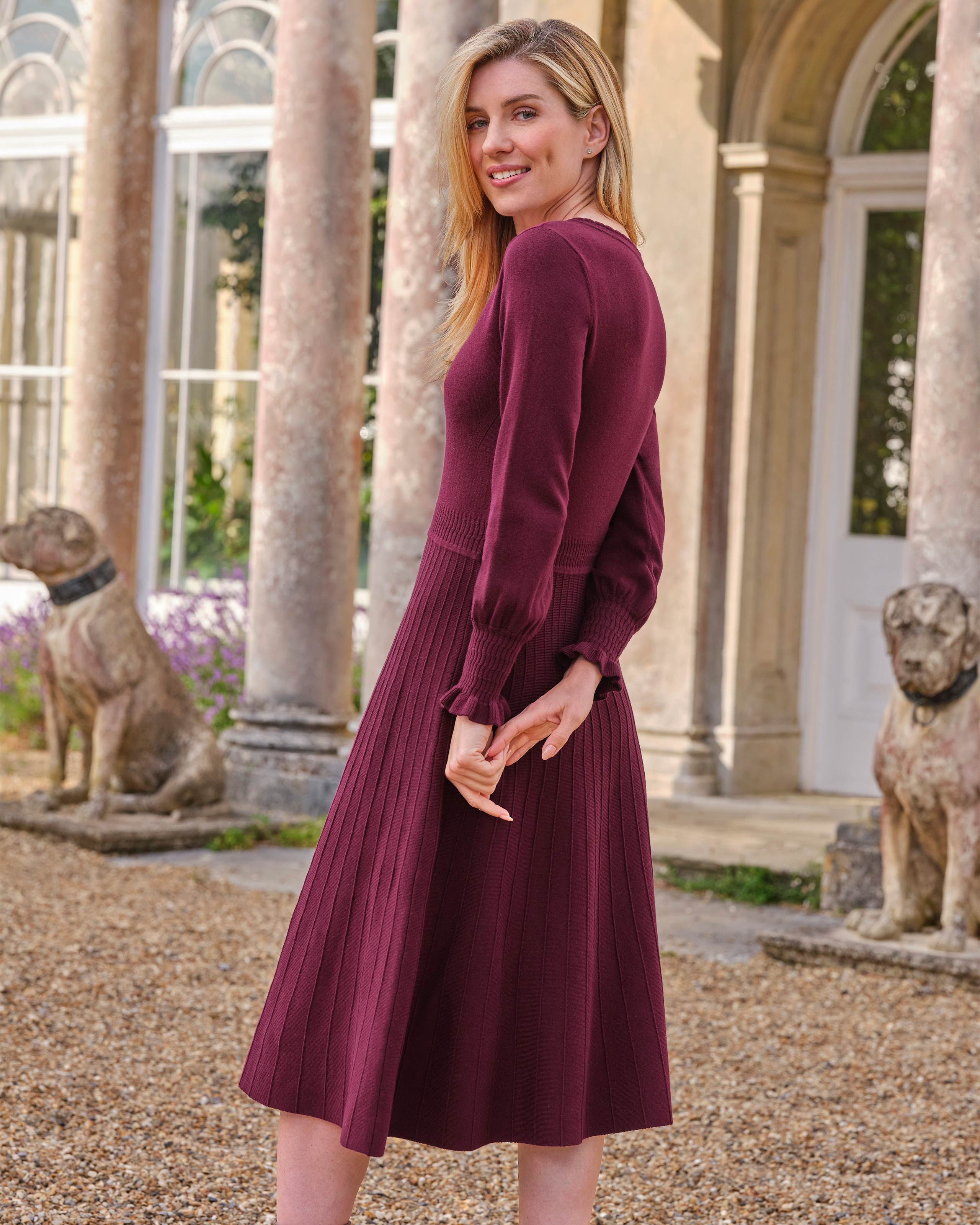 Merlot | Scallop Neck Dress | Pure Collection