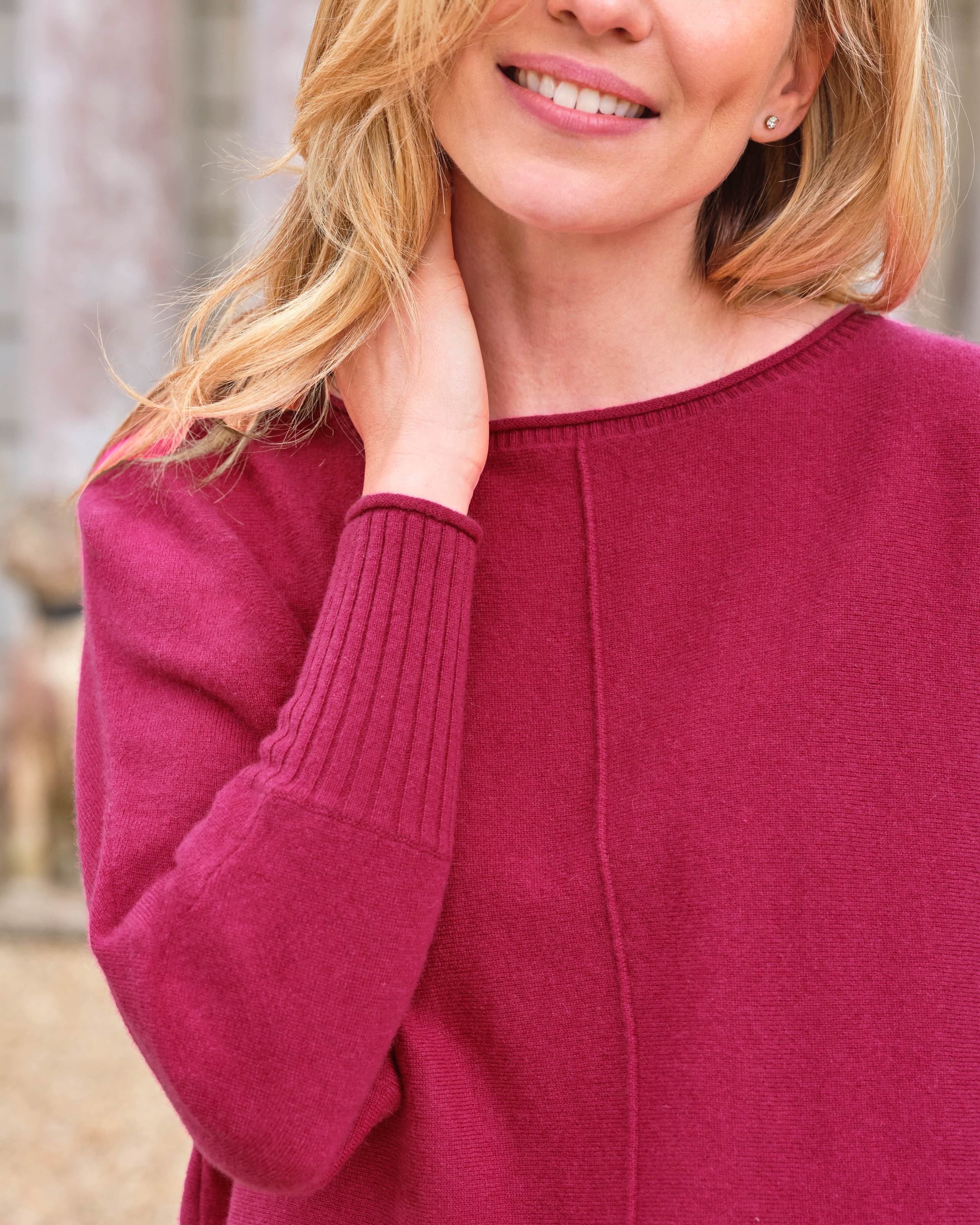 Raspberry | Dolman Slash Neck Sweater | Pure Collection