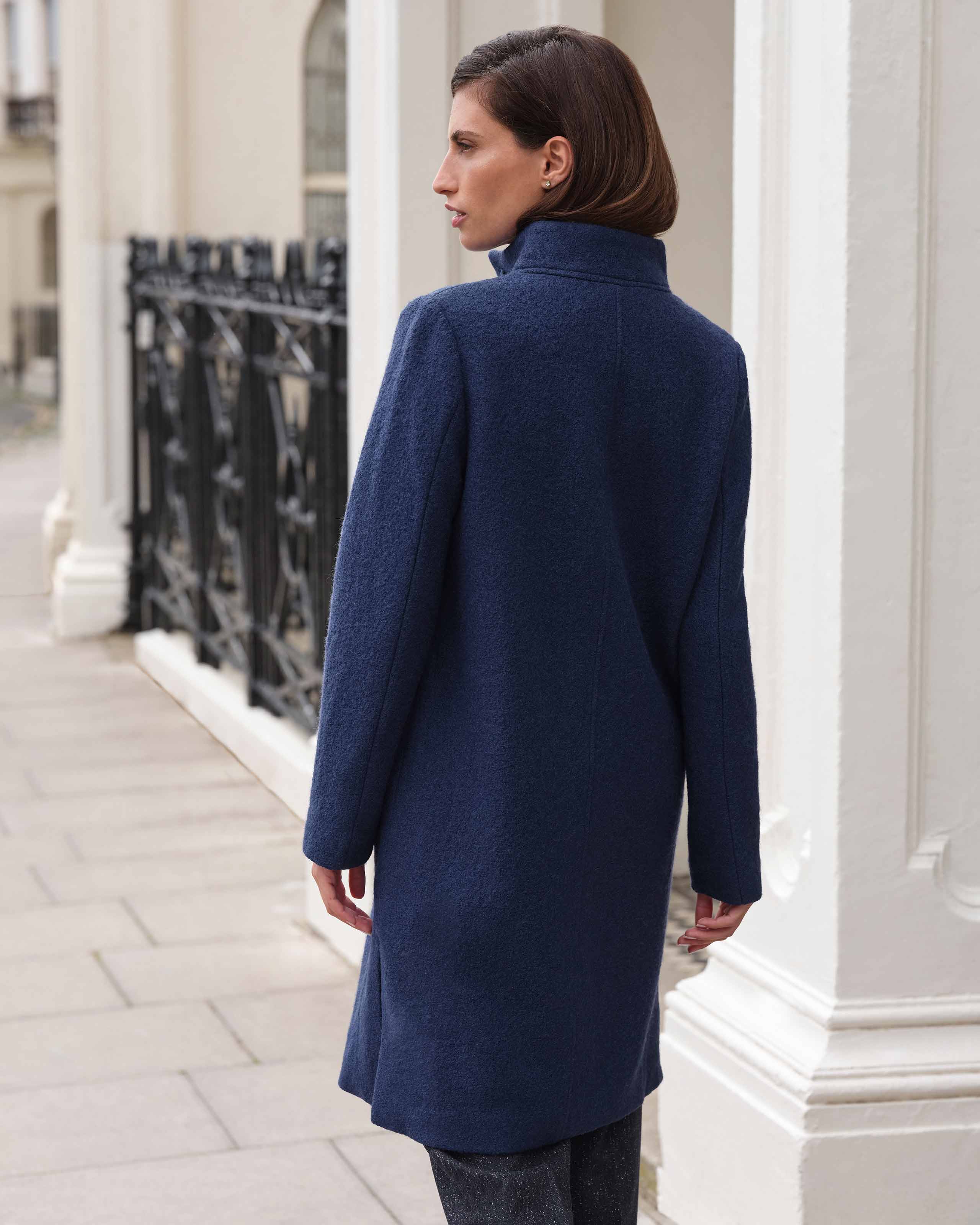 Cobalt | Boucle Wool Funnel Neck Coat | Pure Collection
