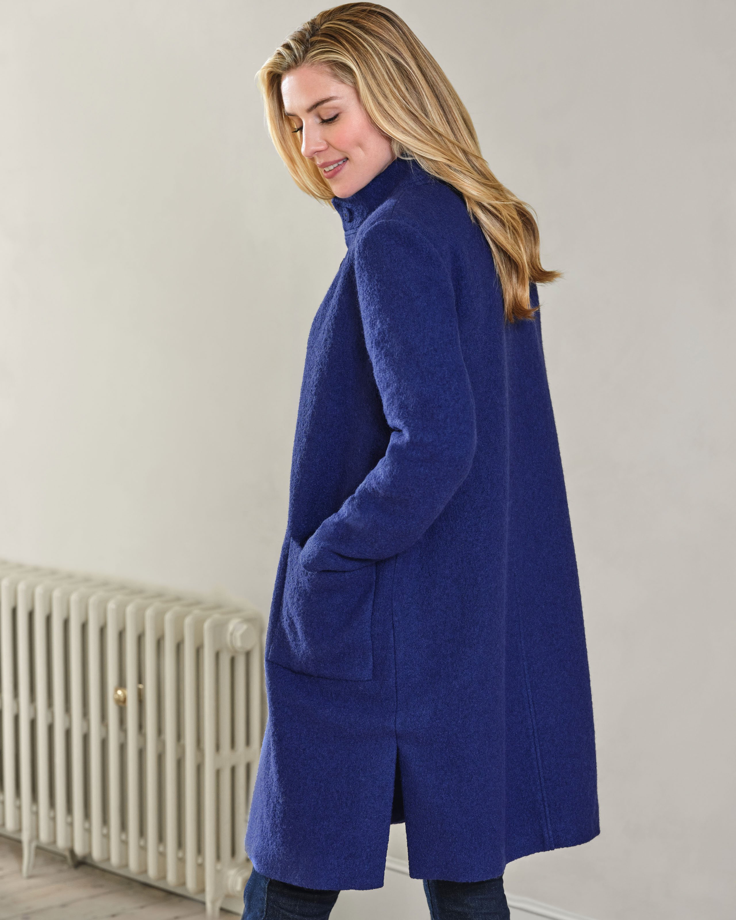 Cobalt | Boucle Wool Funnel Neck Coat | Pure Collection