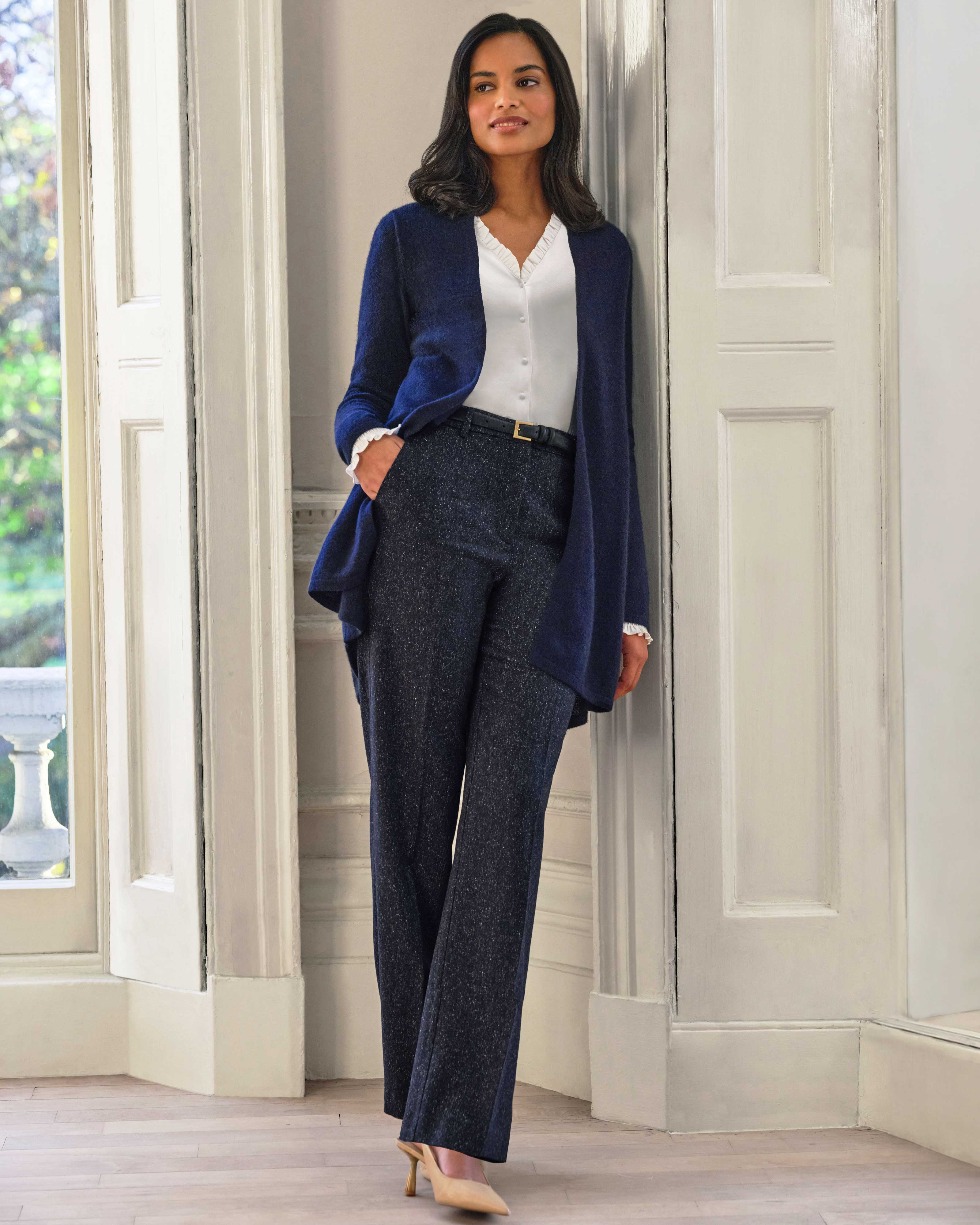 Blue Fleck | High Waist Wide Leg Trousers | Pure Collection