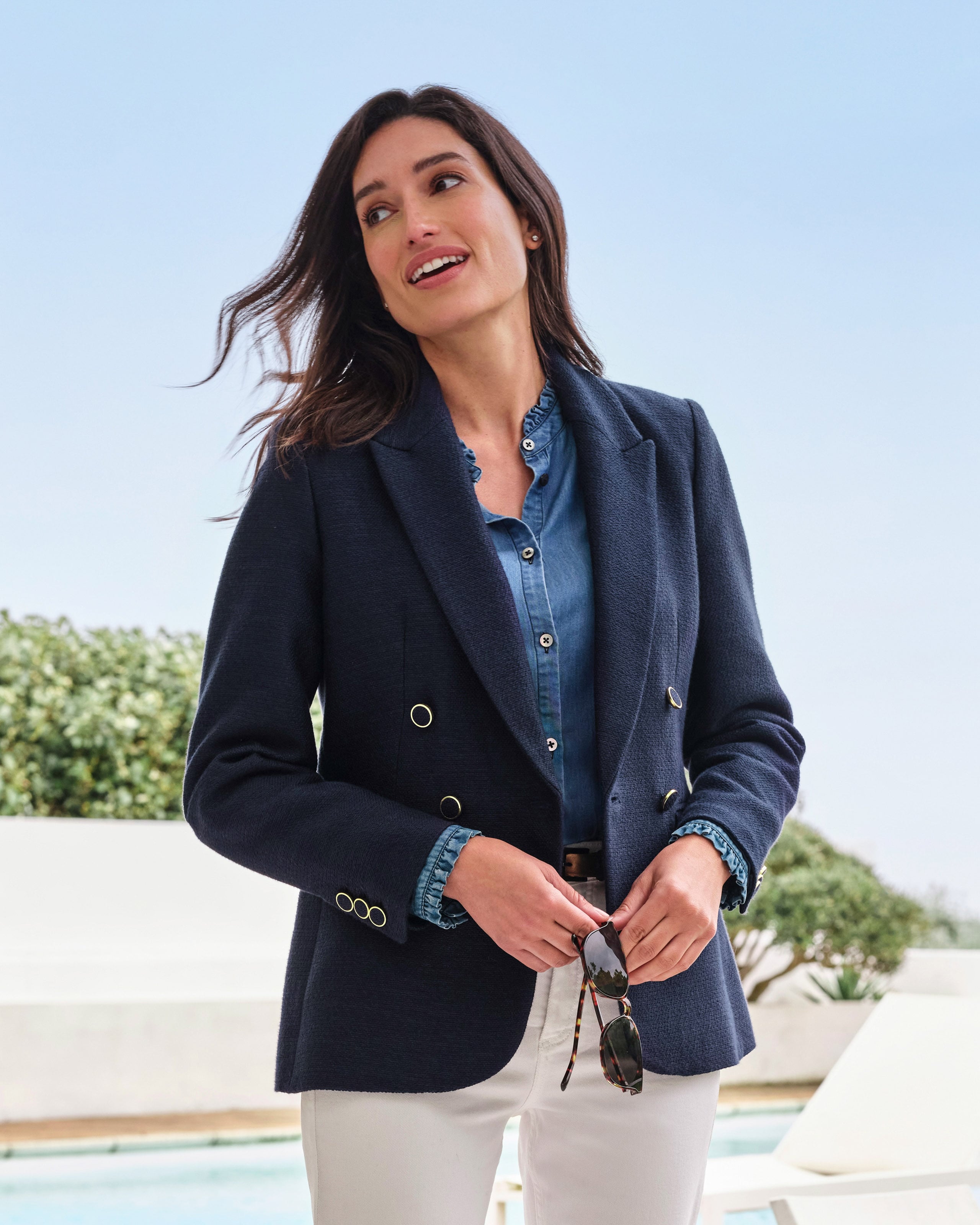 Navy | Textured Cotton Blazer | Pure Collection