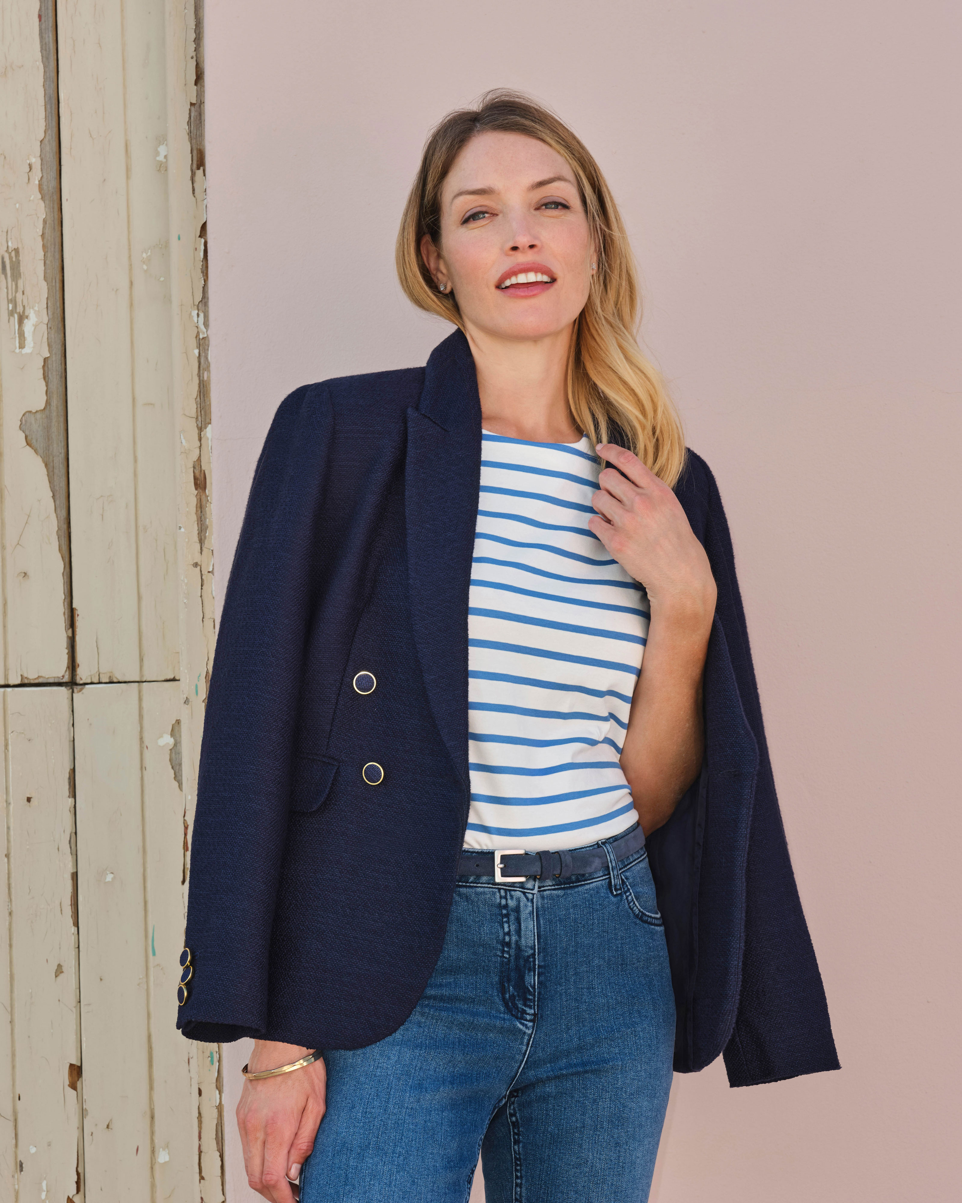 Navy | Textured Cotton Blazer | Pure Collection