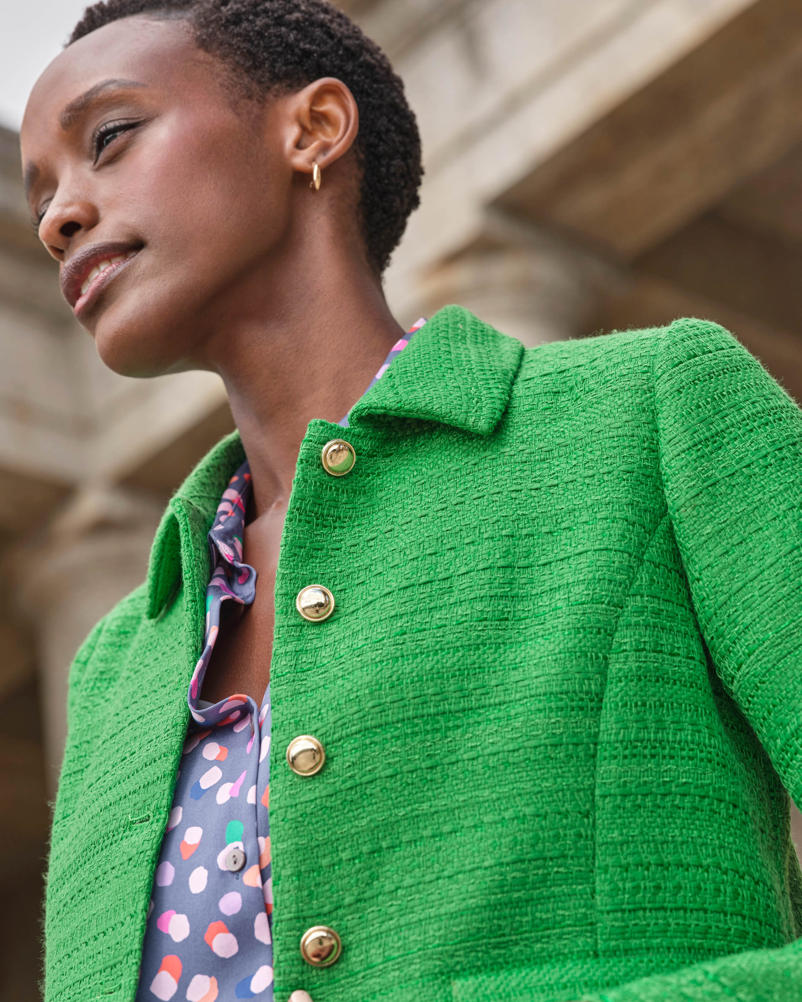 Green | Collared Boucle Jacket | Pure Collection