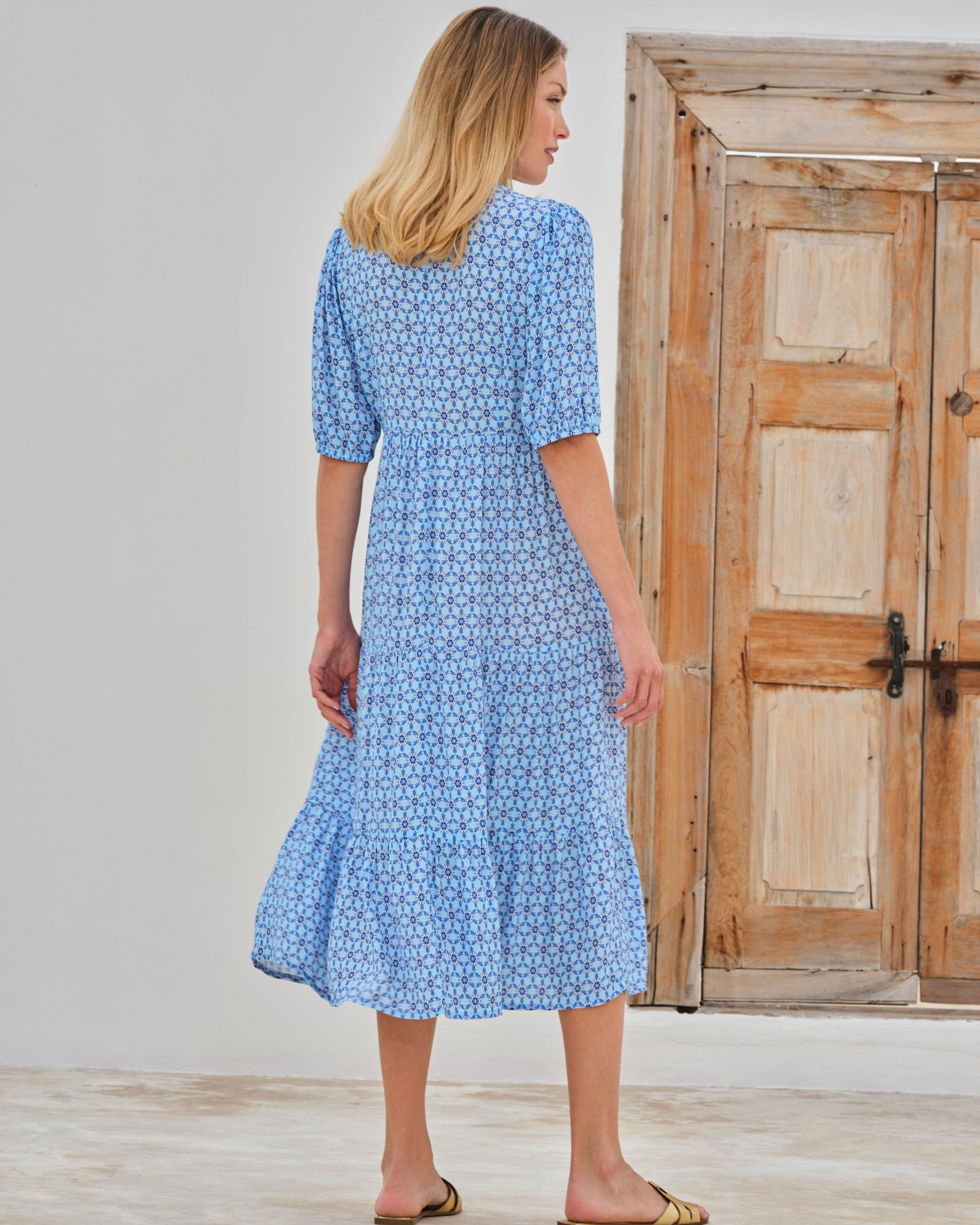 Blue Tile Print | Tiered Dress | Pure Collection