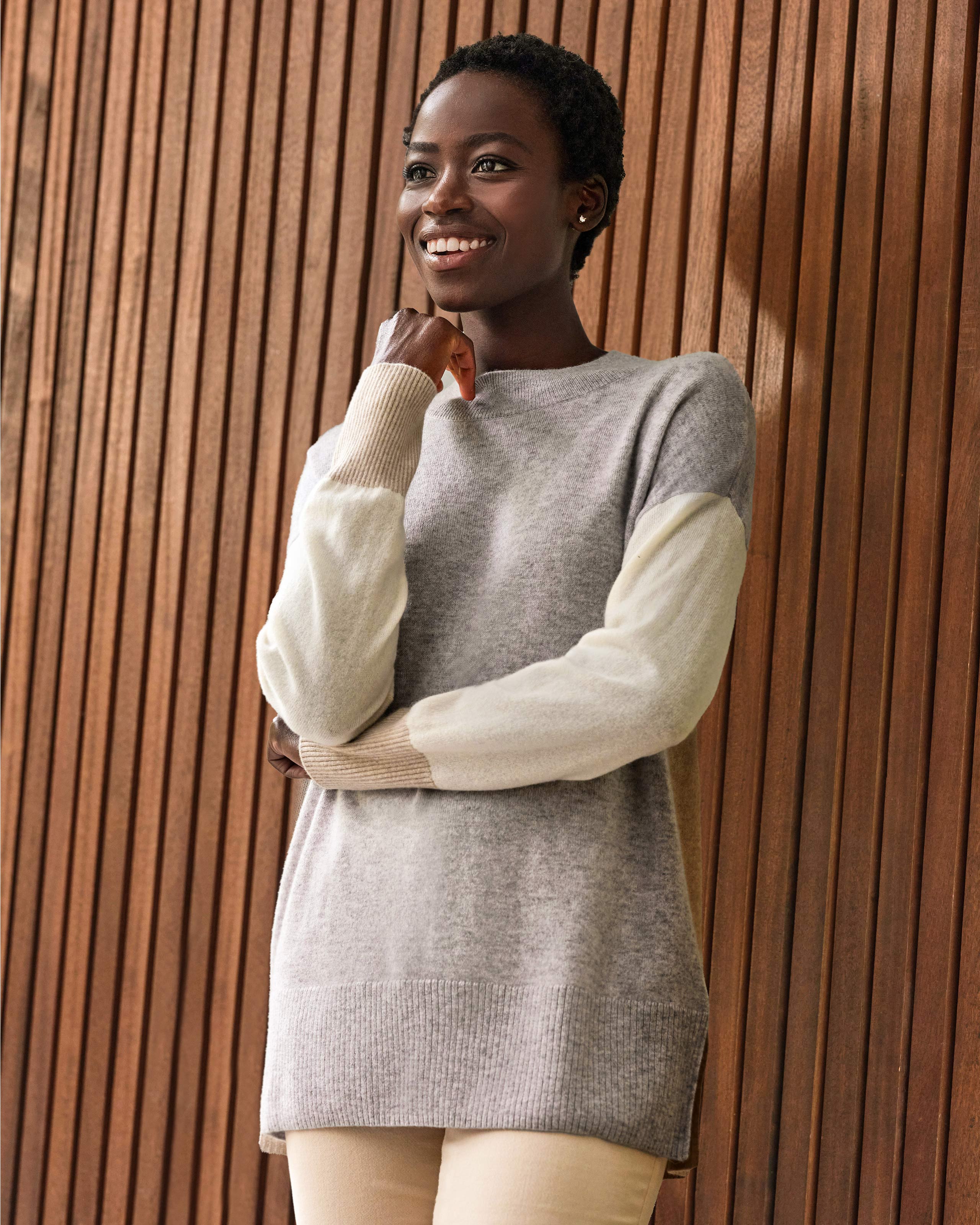 Soft Grey | Cashmere Colour Block Jumper | Pure Collection
