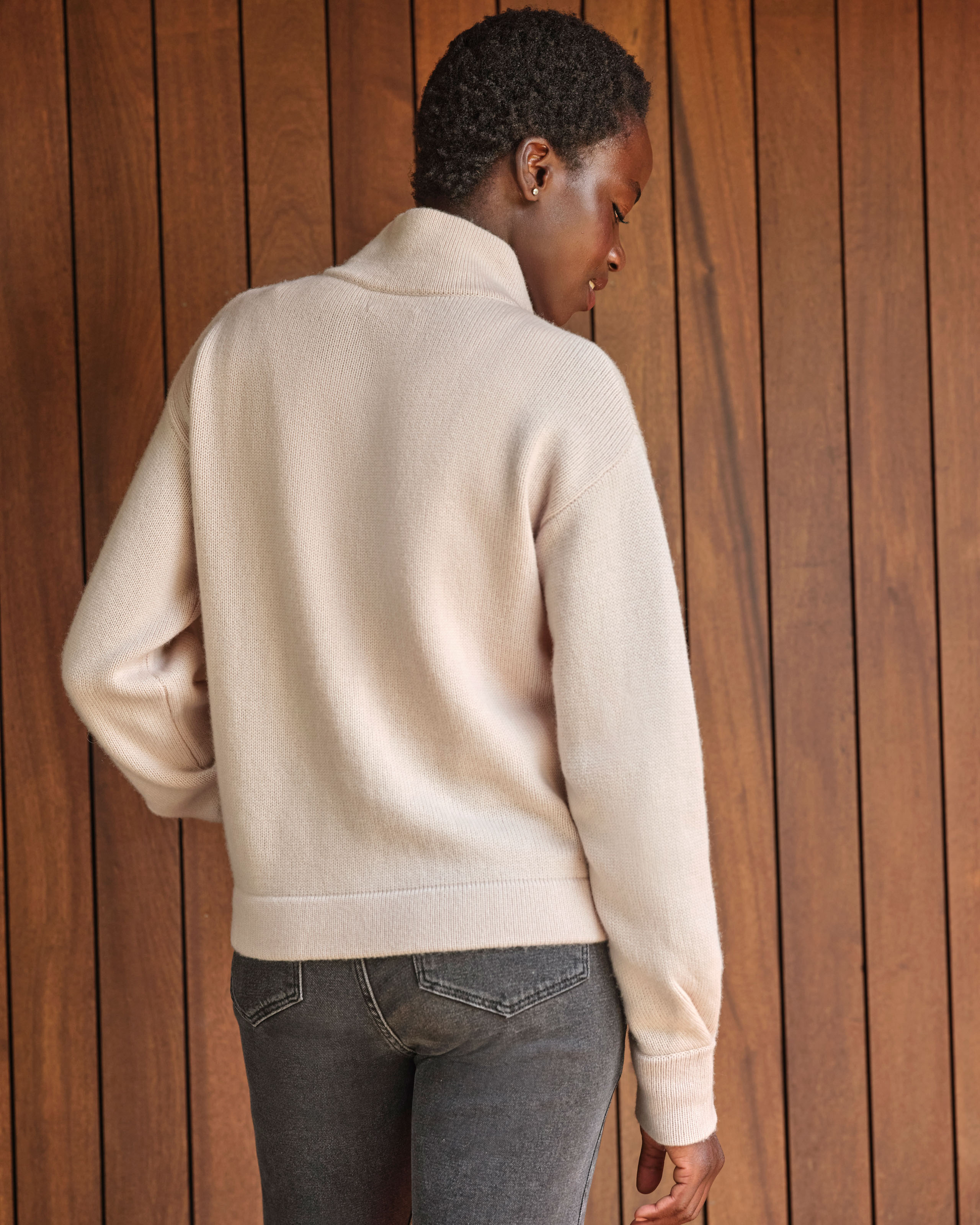 Latte | Wool Cashmere Funnel Neck Cardigan | Pure Collection