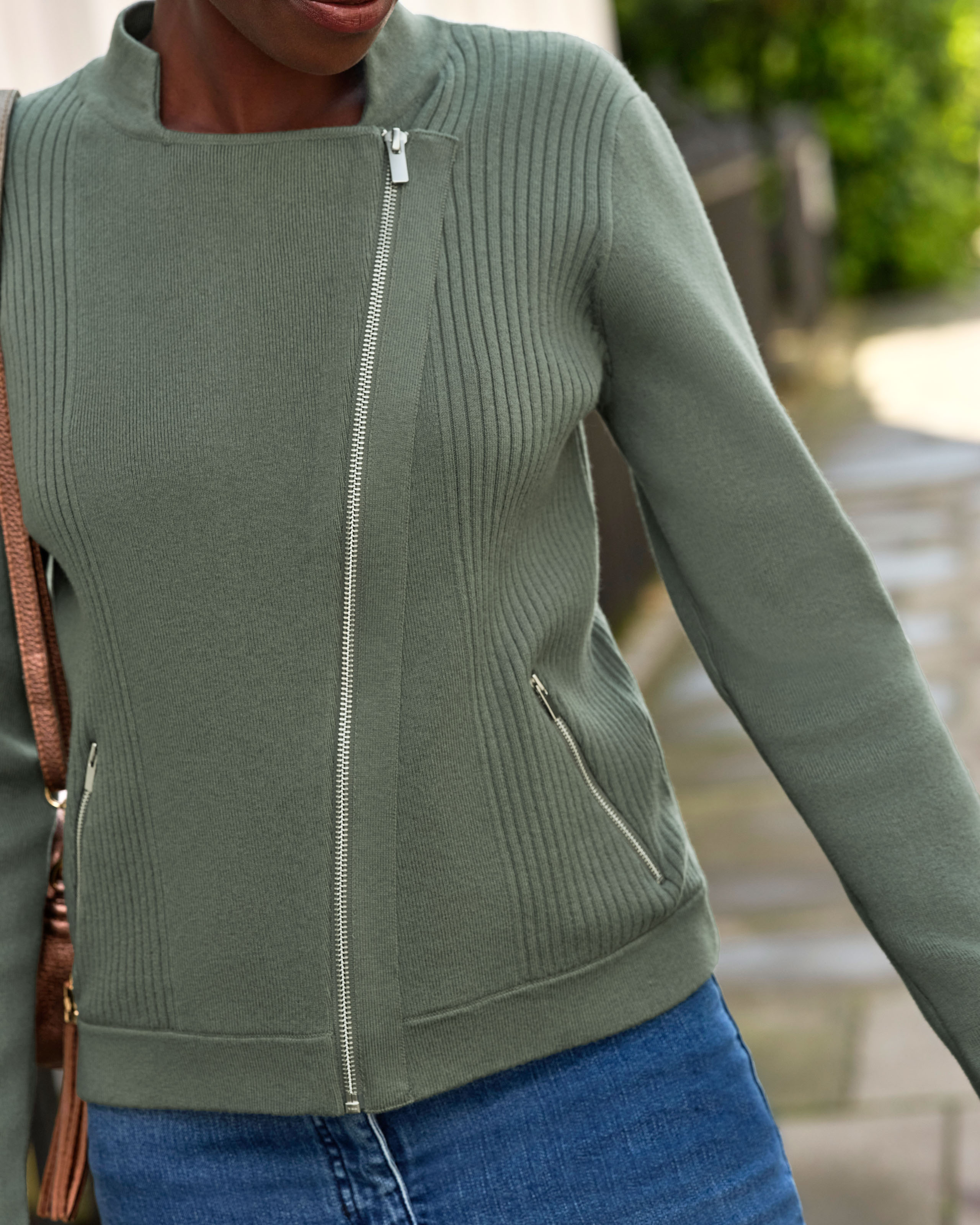 Soft Thyme | Cotton Wool Zip Through Jacket | Pure Collection