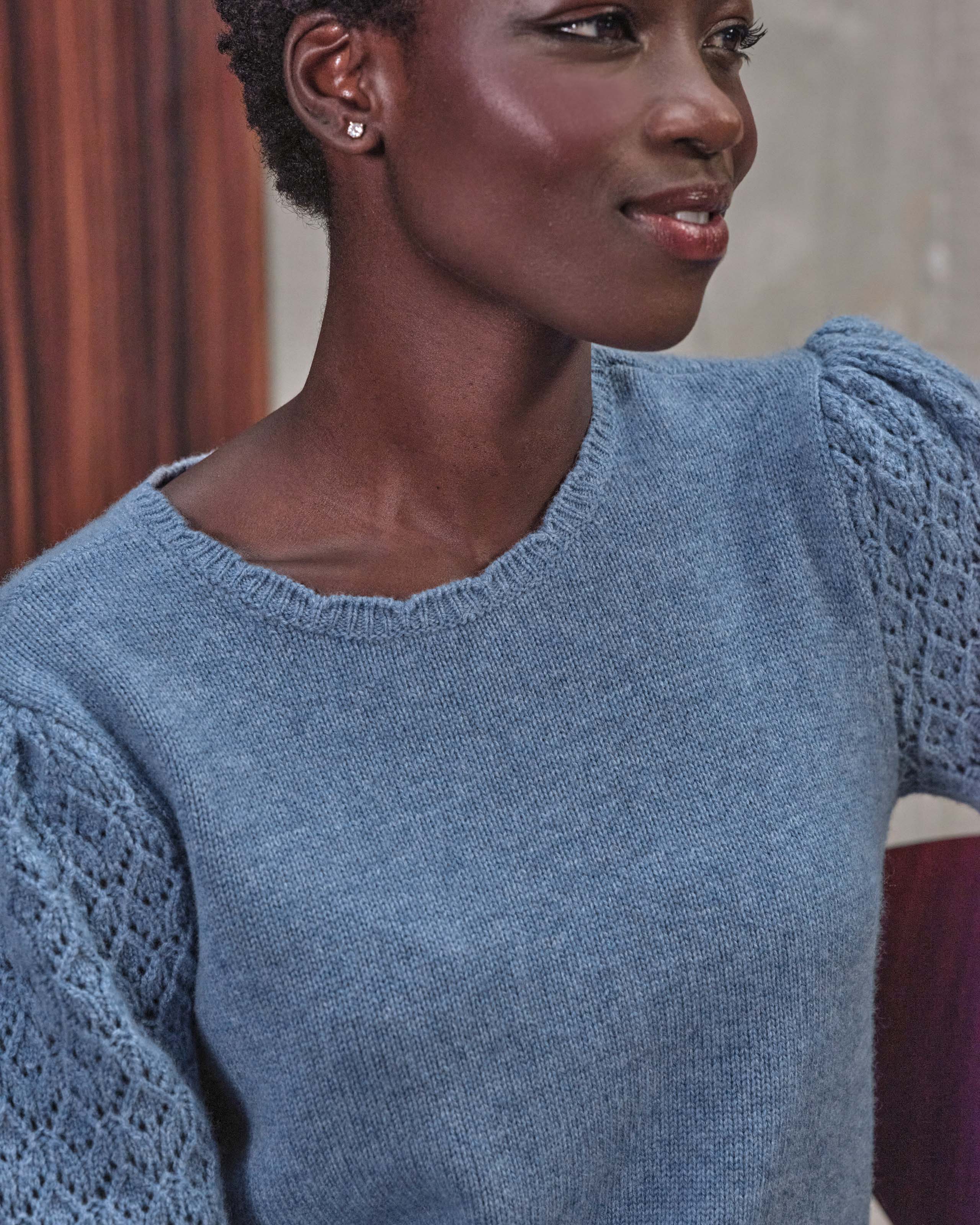 Chambray | Wool Cashmere Lacy Sleeve Sweater | Pure Collection