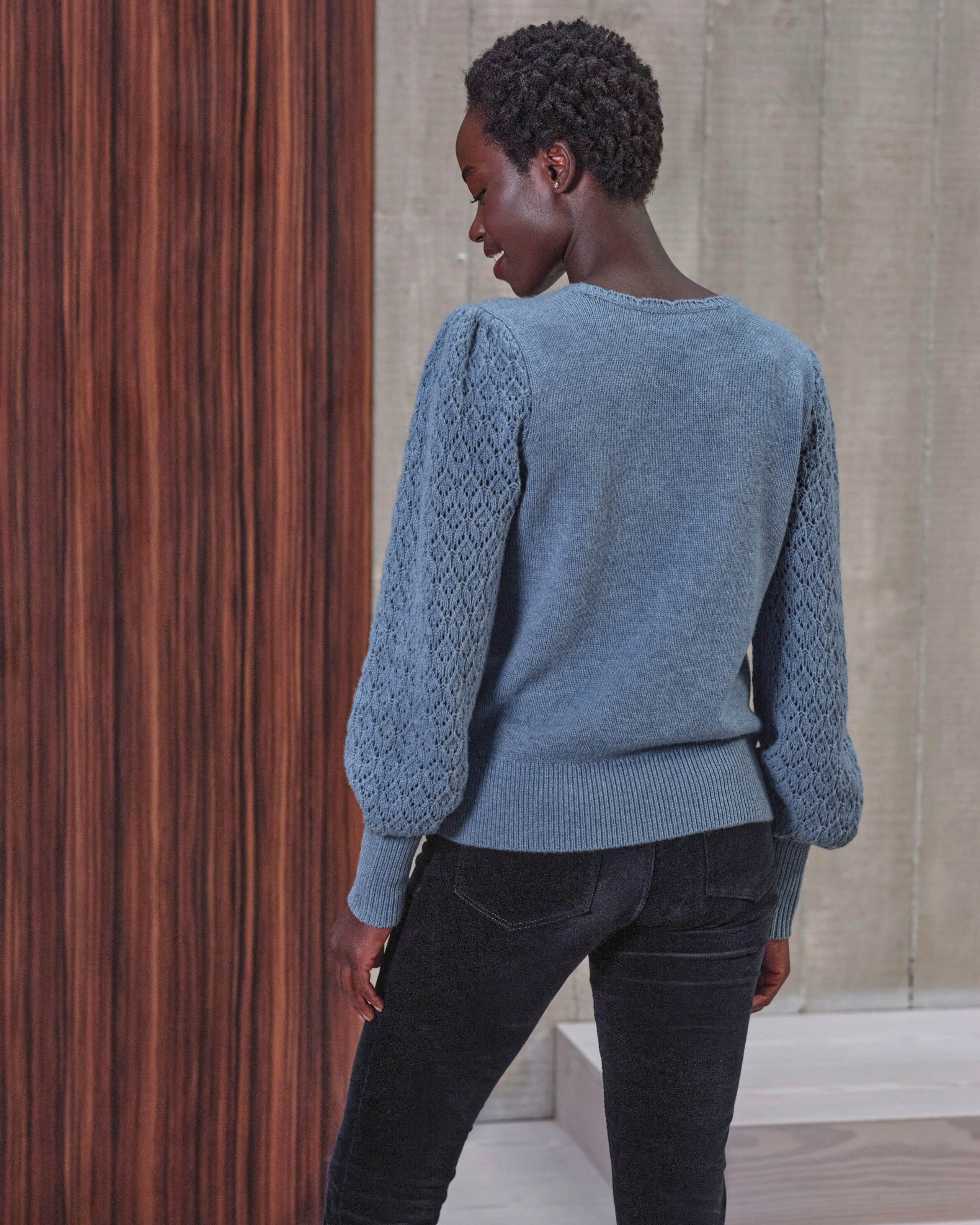 Chambray | Wool Cashmere Lacy Sleeve Sweater | Pure Collection