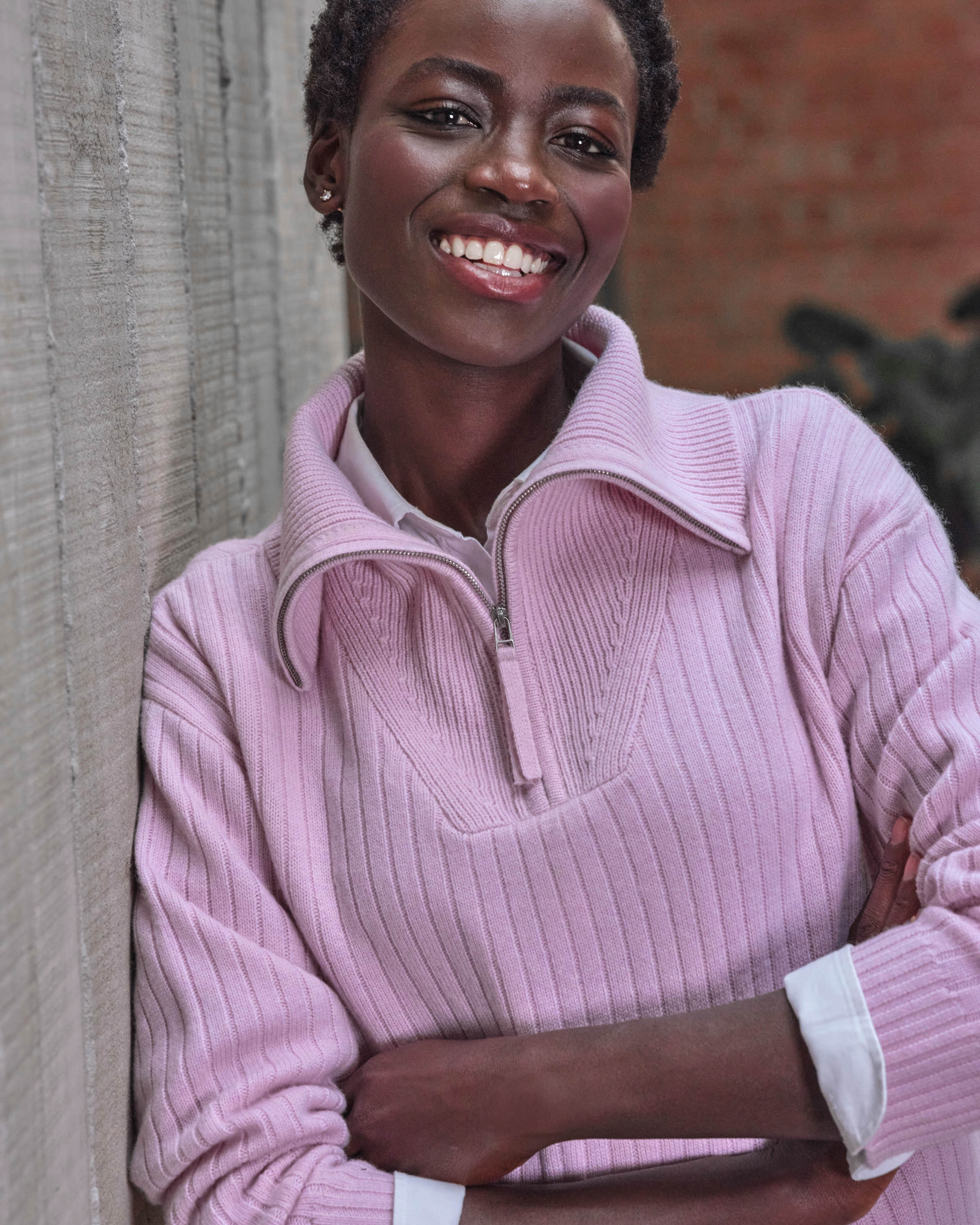 Soft Lilac | Wool Cash Half Zip Sweater | Pure Collection