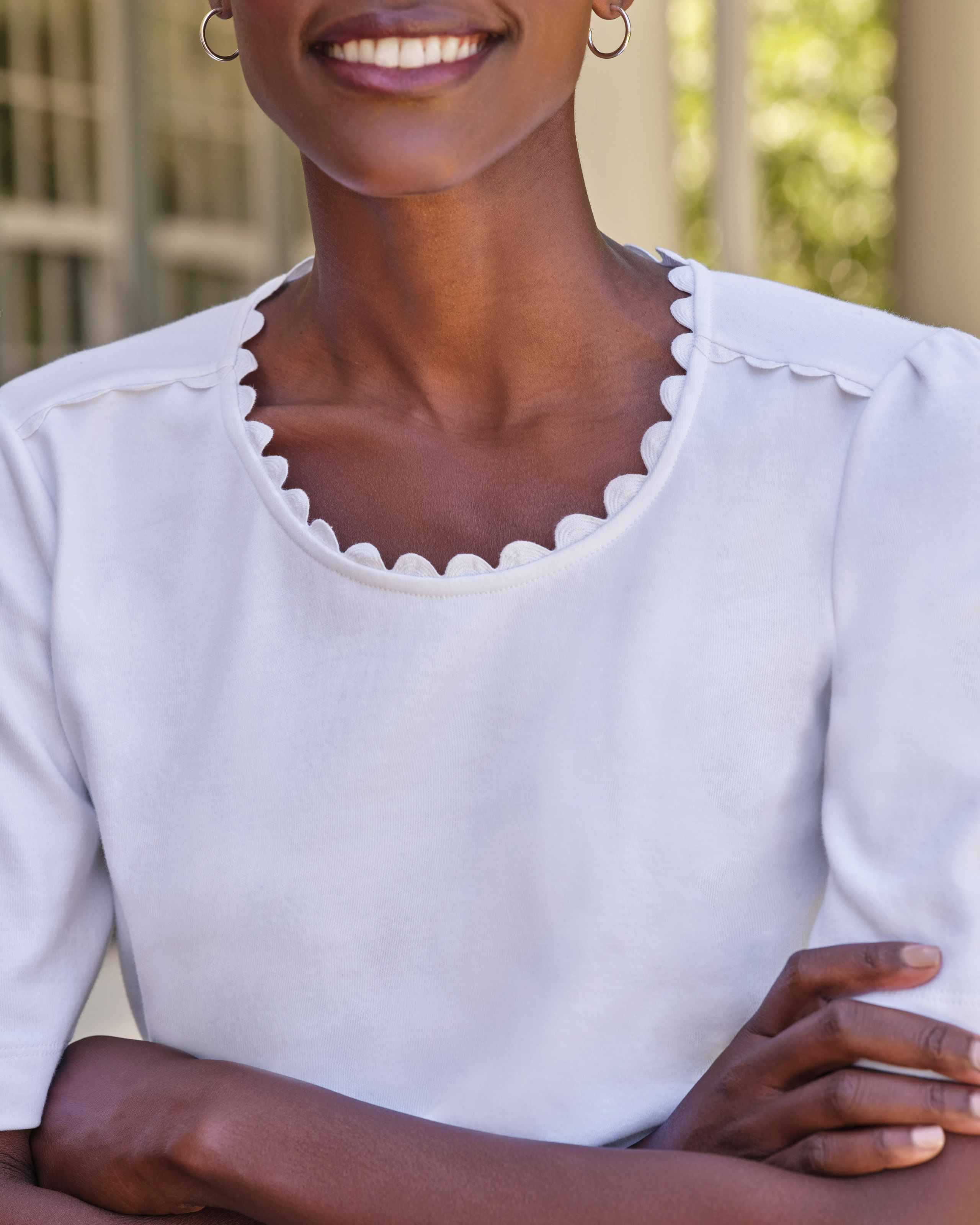 White | Ric Rac Edge T Shirt | Pure Collection