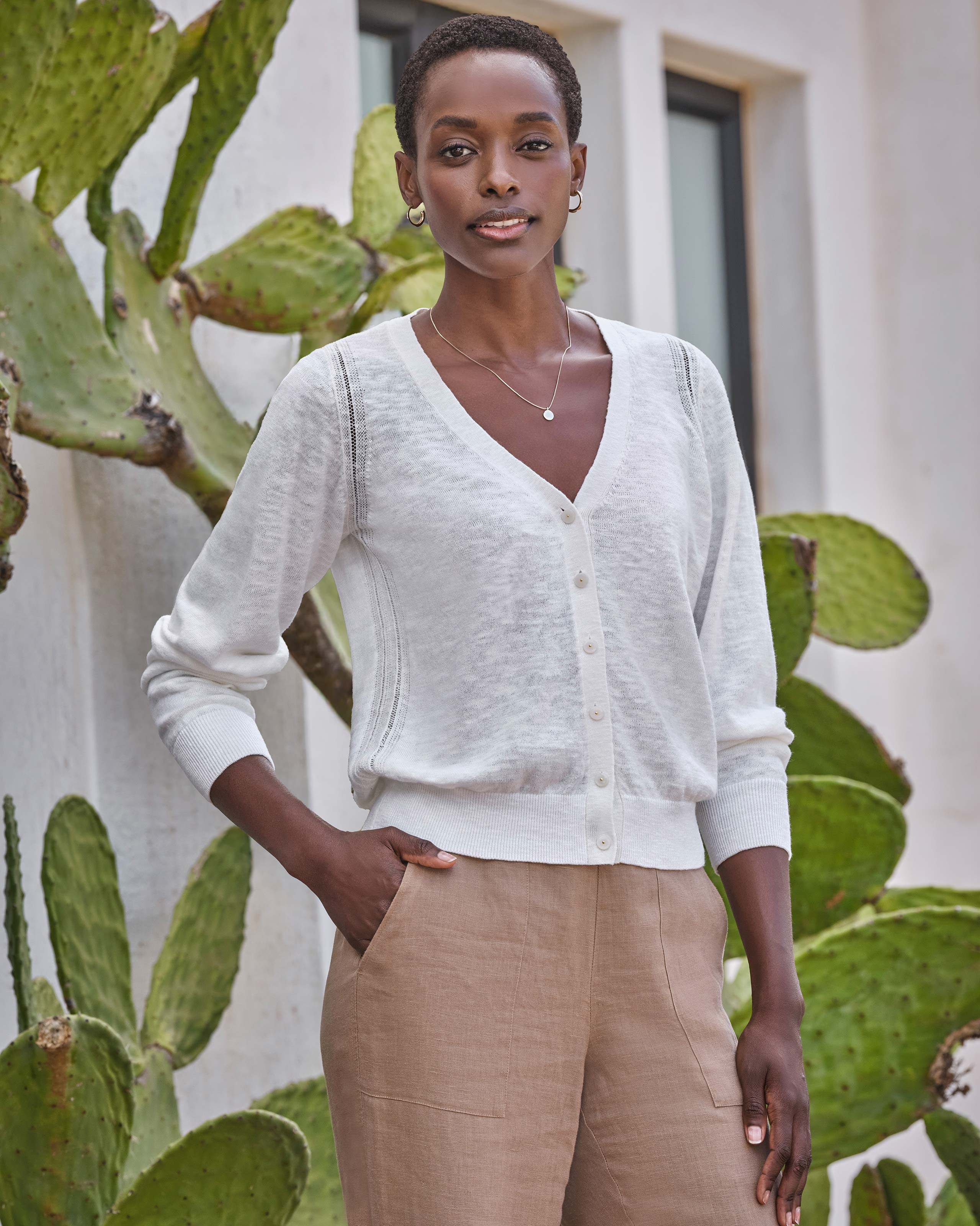 White | Cotton Linen Cardigan | Pure Collection