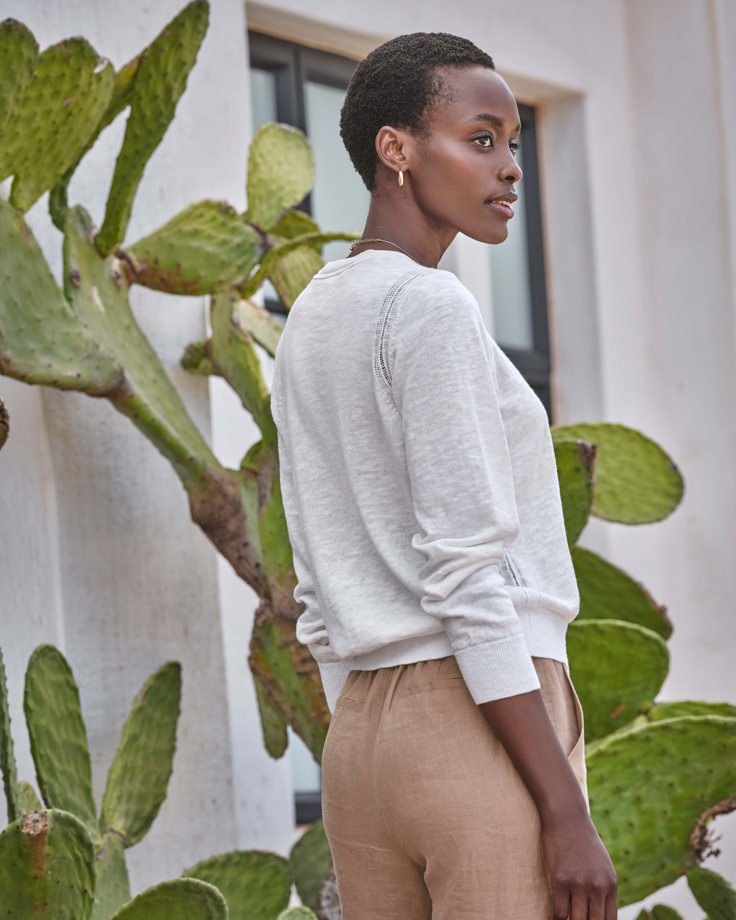 White | Cotton Linen Cardigan | Pure Collection