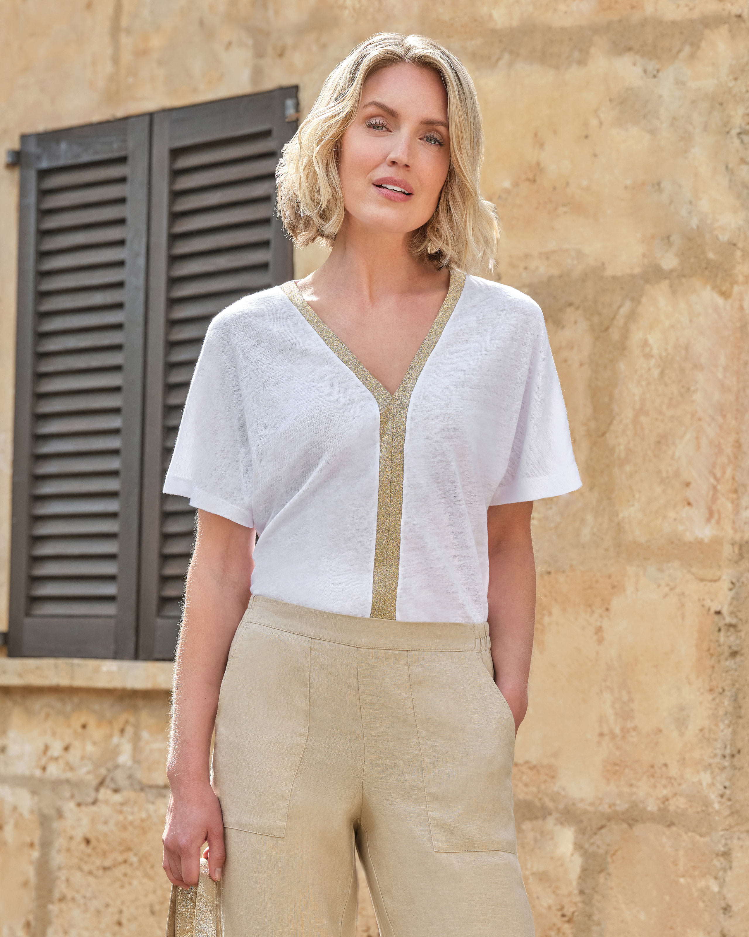 White | Linen Top With Lurex Trim | Pure Collection