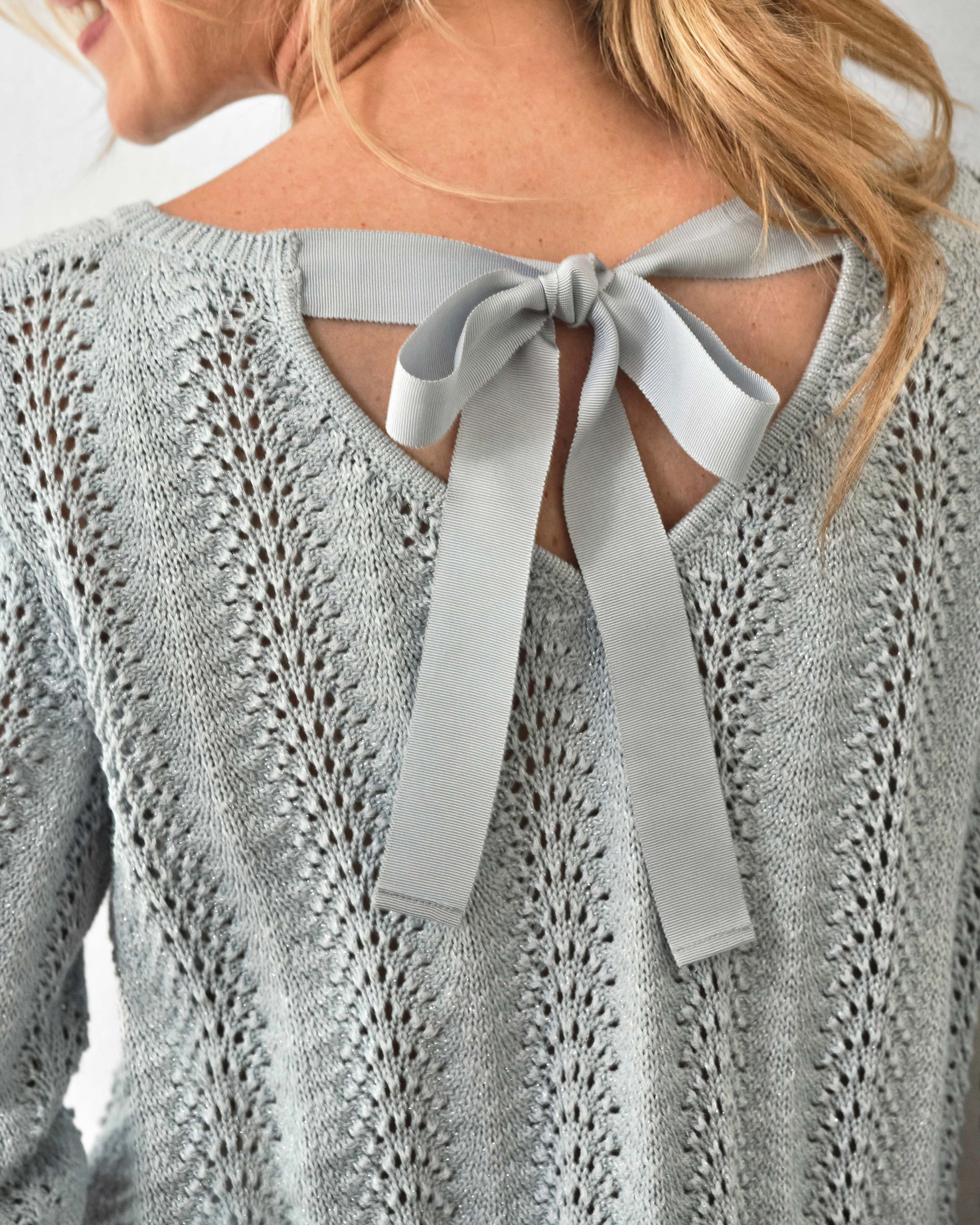 Ice Blue | Cotton Sparkle Fan Stitch Jumper With Gross Grain Tie | Pure ...