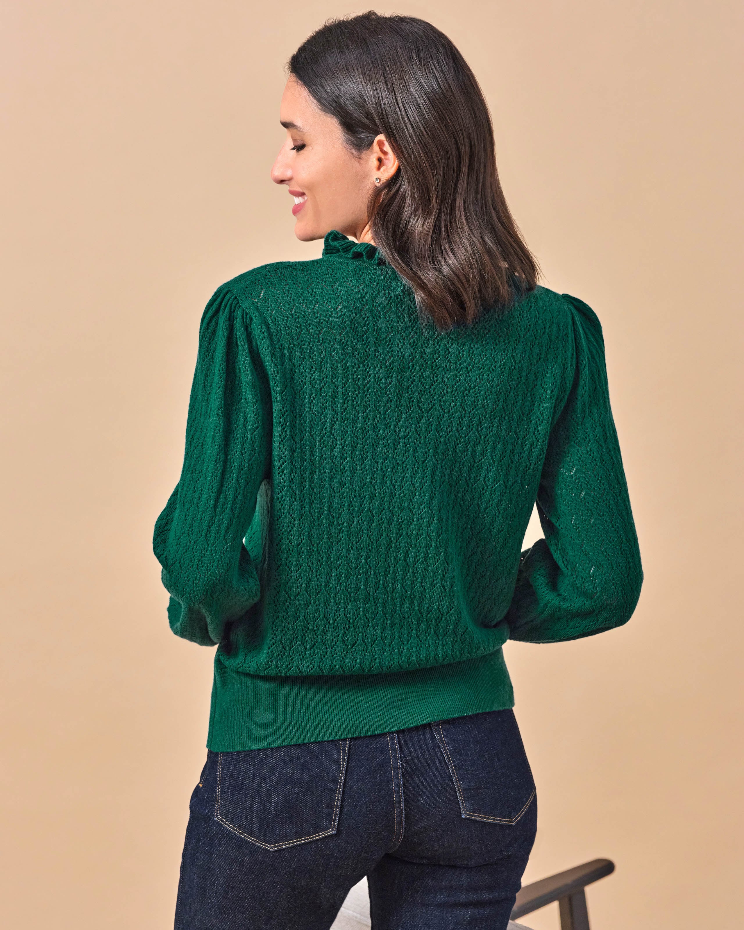 Malachite Green | Lacy Frill Collar Viscose Blend Sweater | Pure Collection
