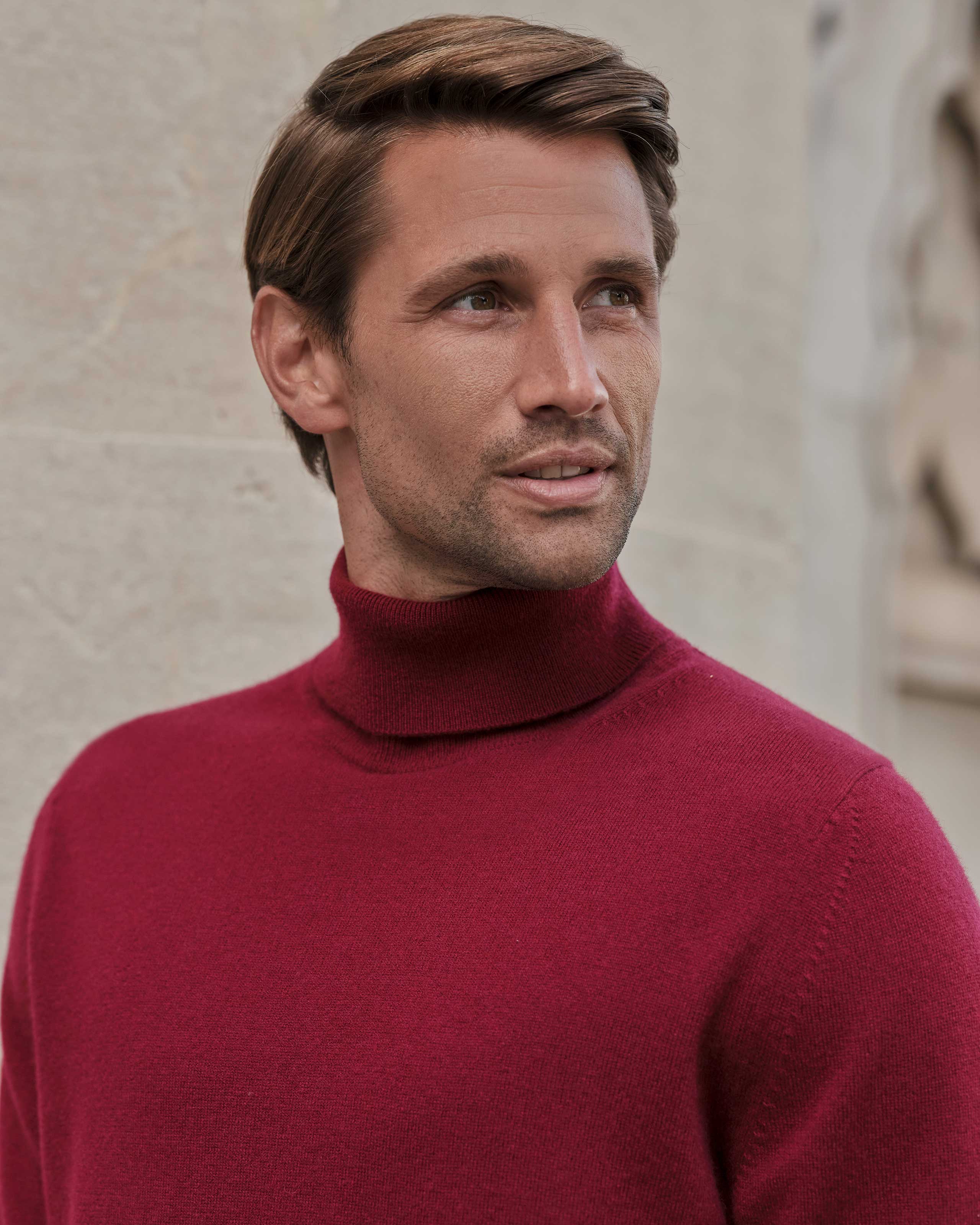 Berry Red | Mens Cashmere Roll Neck Sweater | Pure Collection