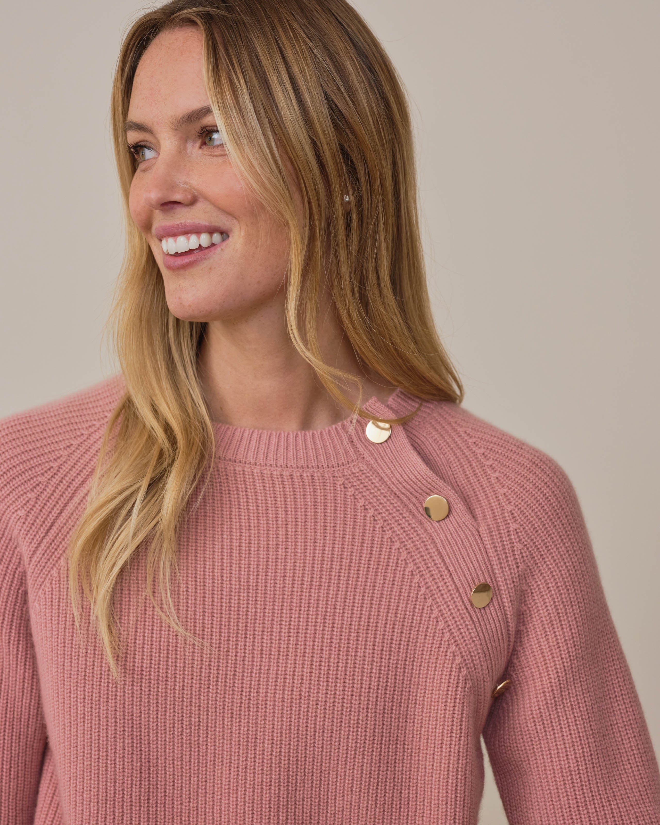 Rose | Cashmere Blend Button Sweater | Pure Collection