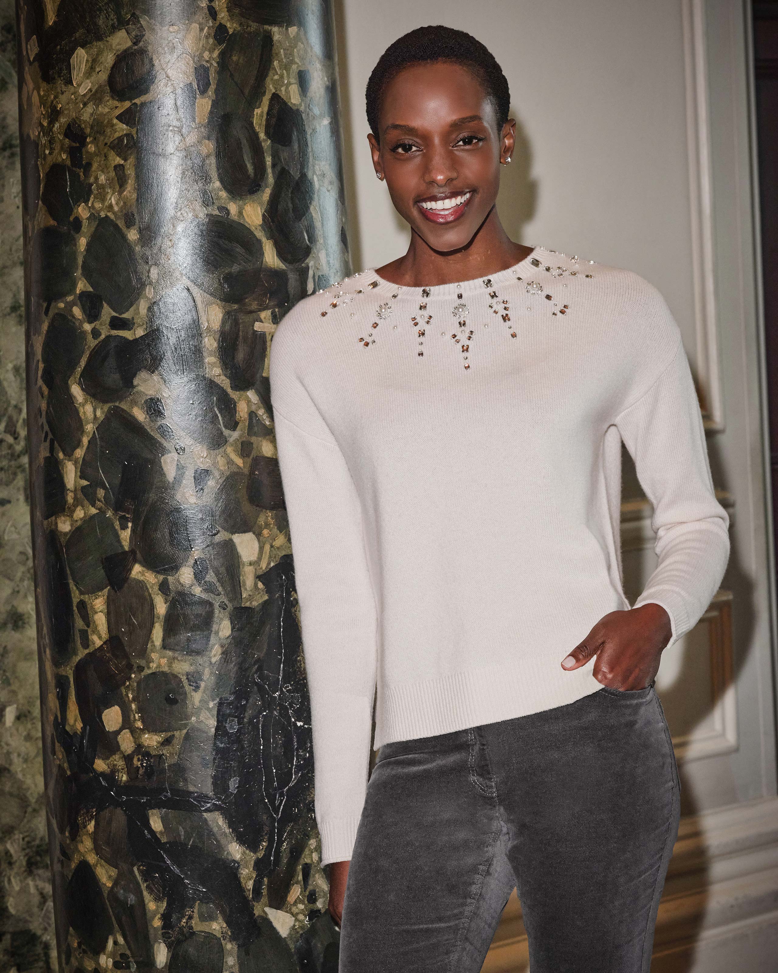 Vanilla | Crystal/ Pearl Embellished Sweater | Pure Collection