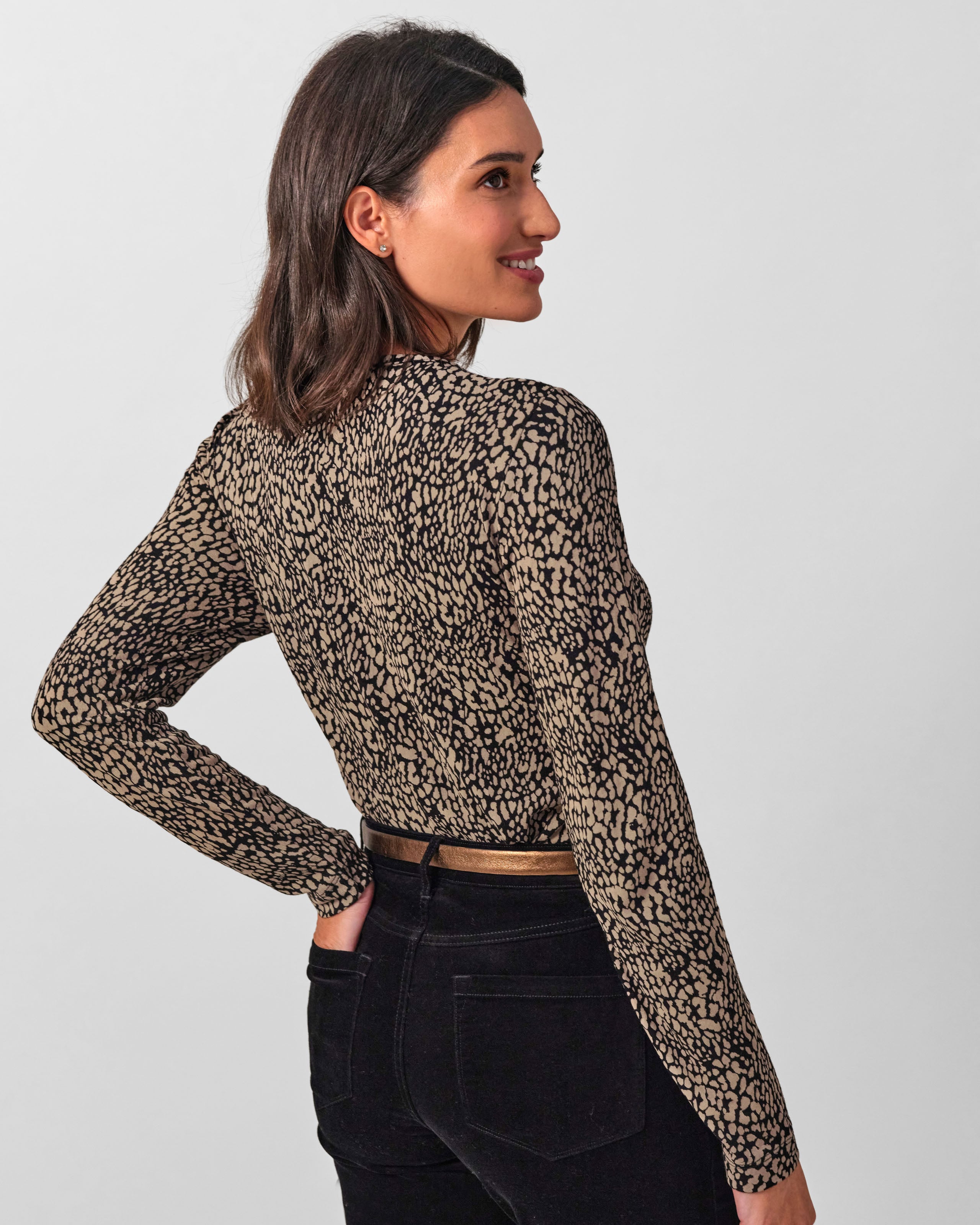 Neutral Animal | Gathered Front Long Sleeve Top | Pure Collection