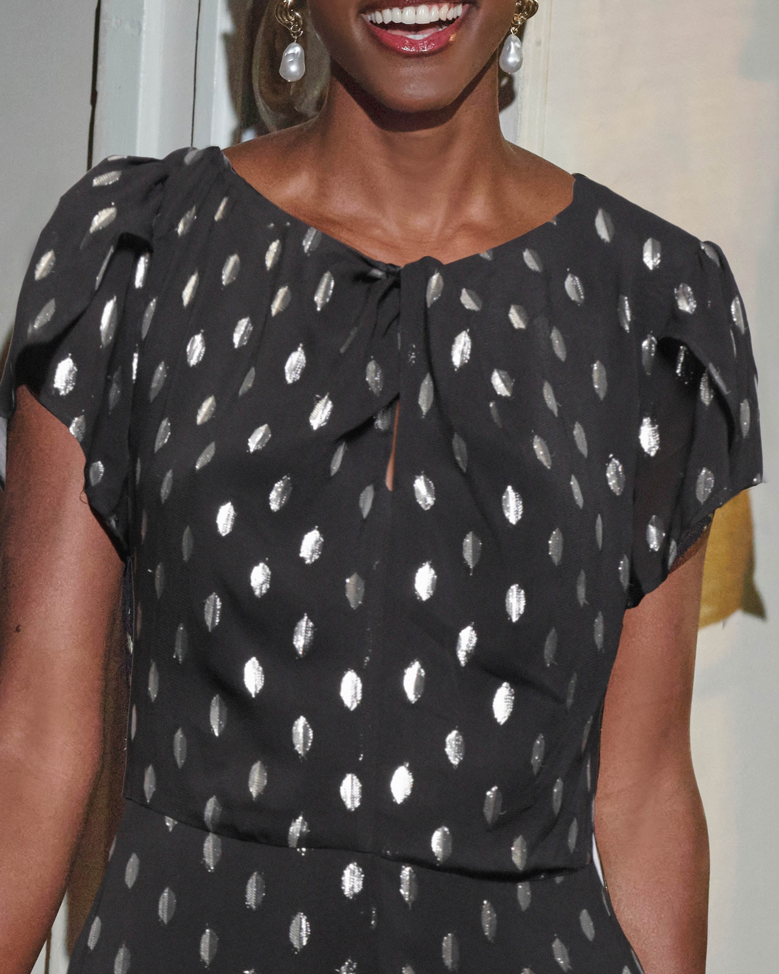 Black | Metallic Spot Fit And Flare Dress | Pure Collection