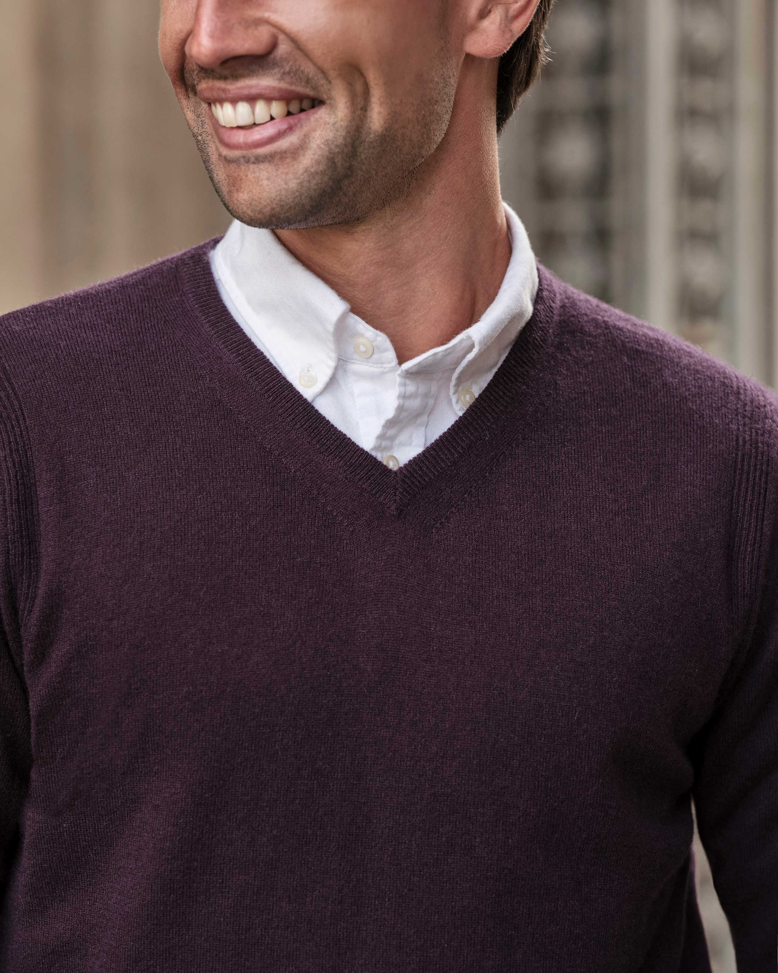 Deep Mulberry | Mens Cashmere V Sweater | Pure Collection
