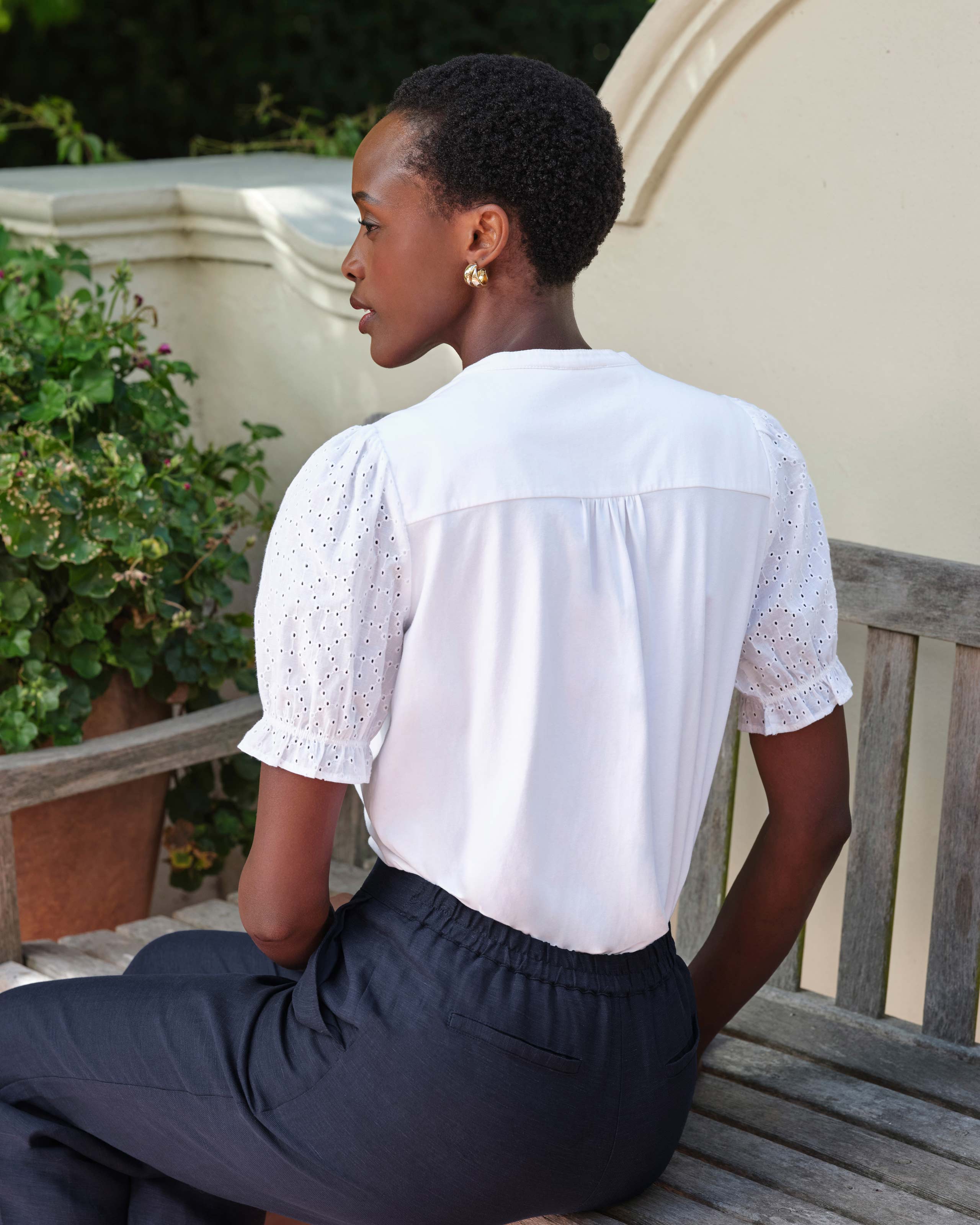 White | 1/2 Sleeve Broderie Blouse | Pure Collection
