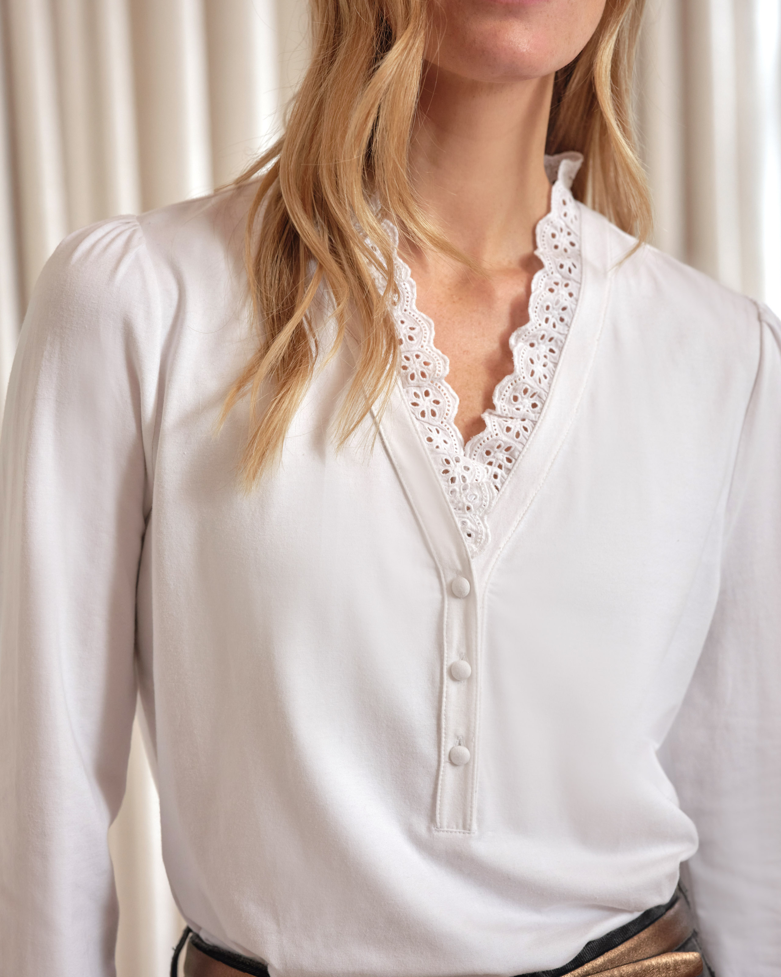 White | Broderie Half Frill Layering Top | Pure Collection