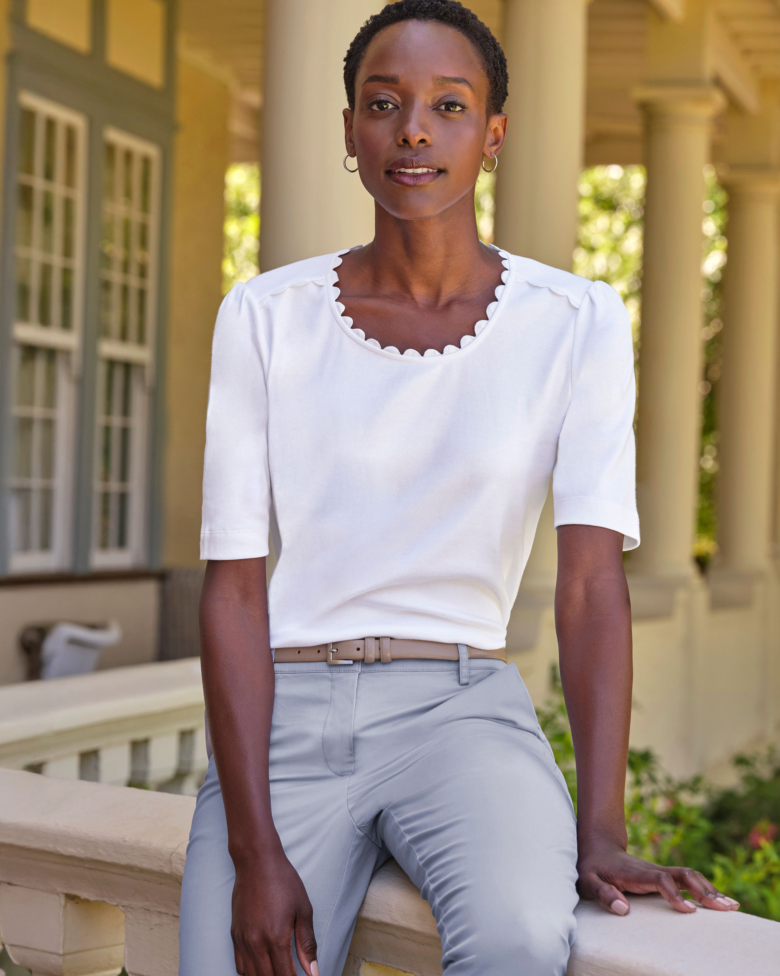 White | Ric Rac Edge T Shirt | Pure Collection