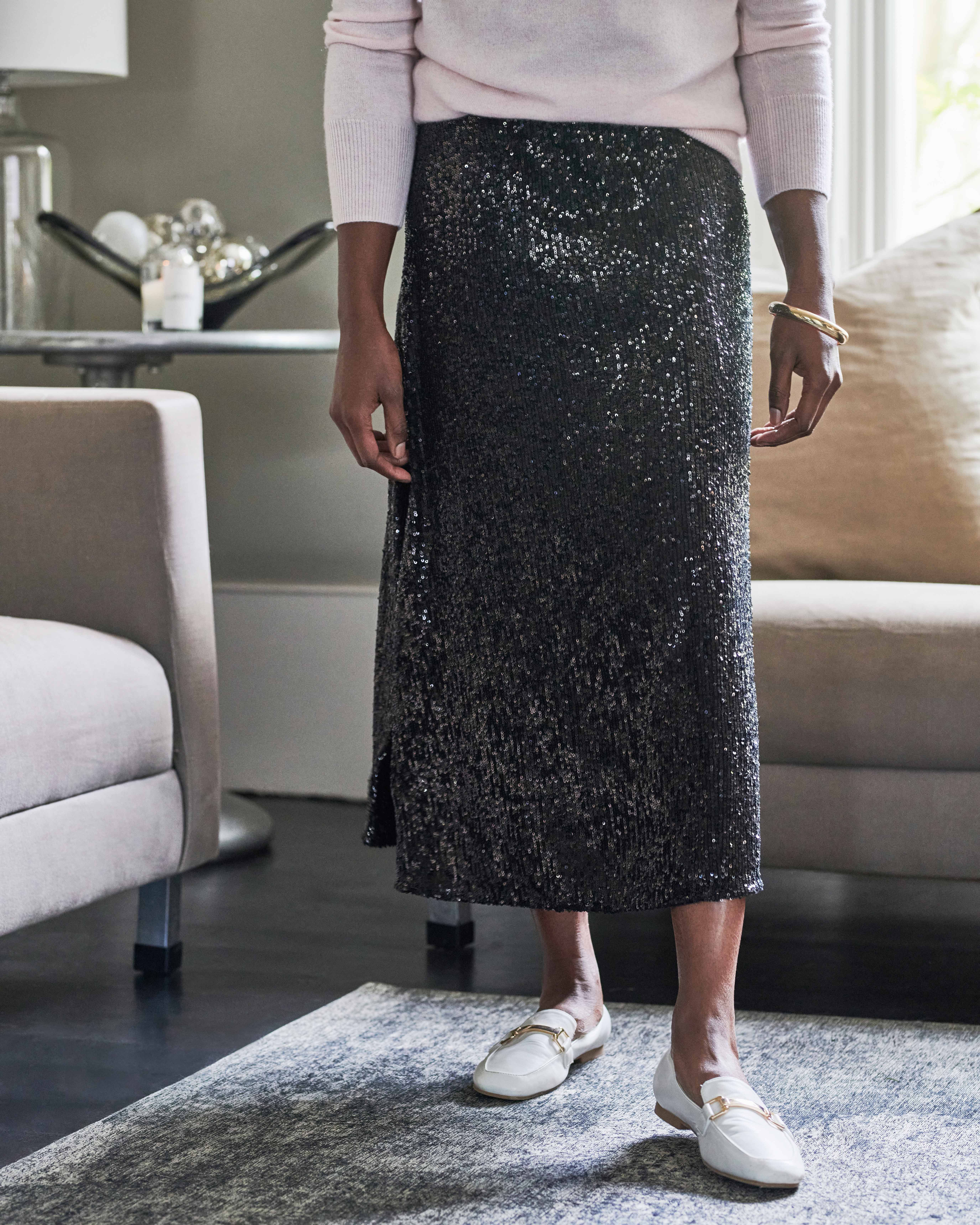 Black Sequin | Sequin Midi Skirt | Pure Collection Black Sequin | Sequin Midi Skirt | Pure Collection
