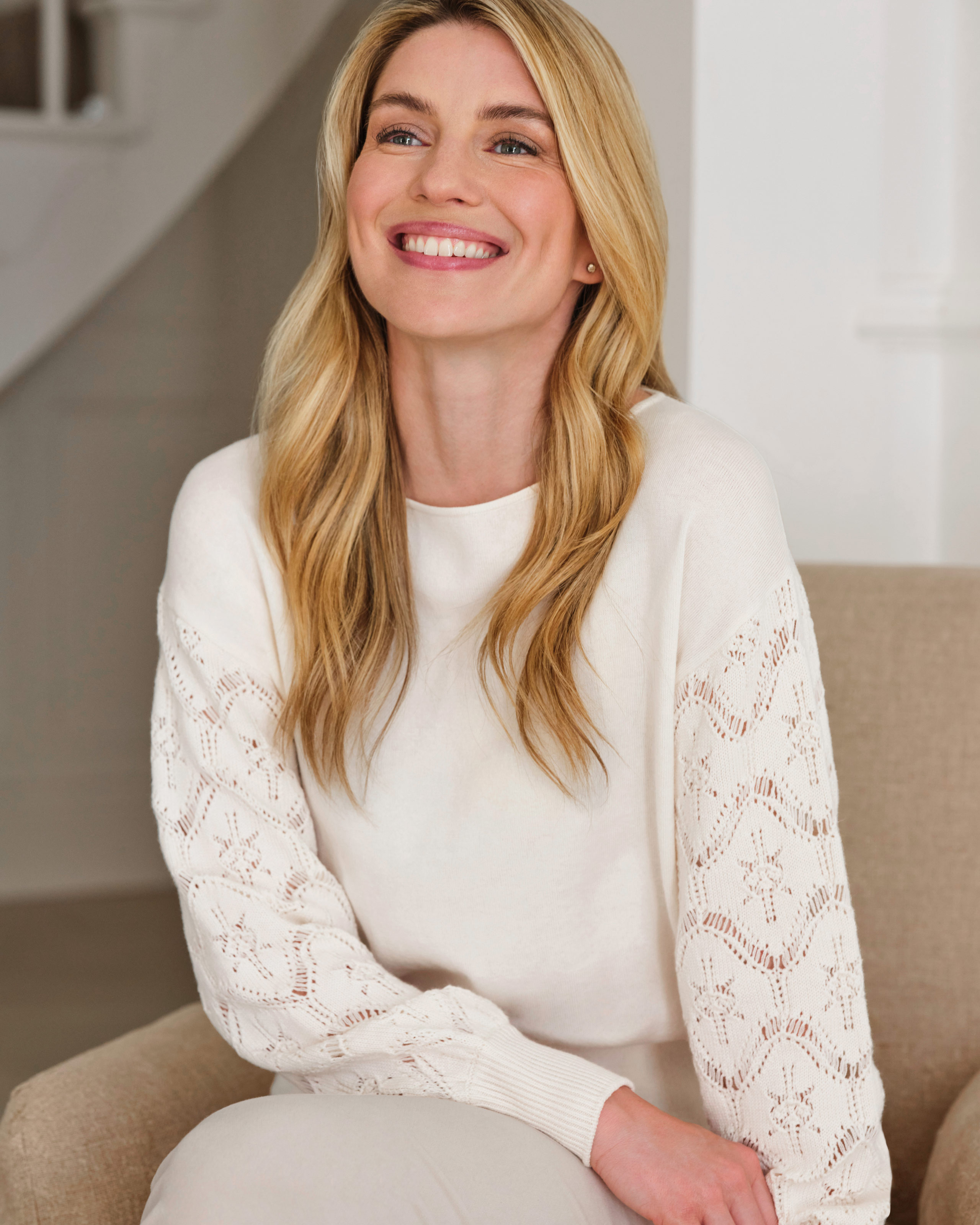 Alabaster | Wool Blend Crochet Sleeve Sweater | Pure Collection